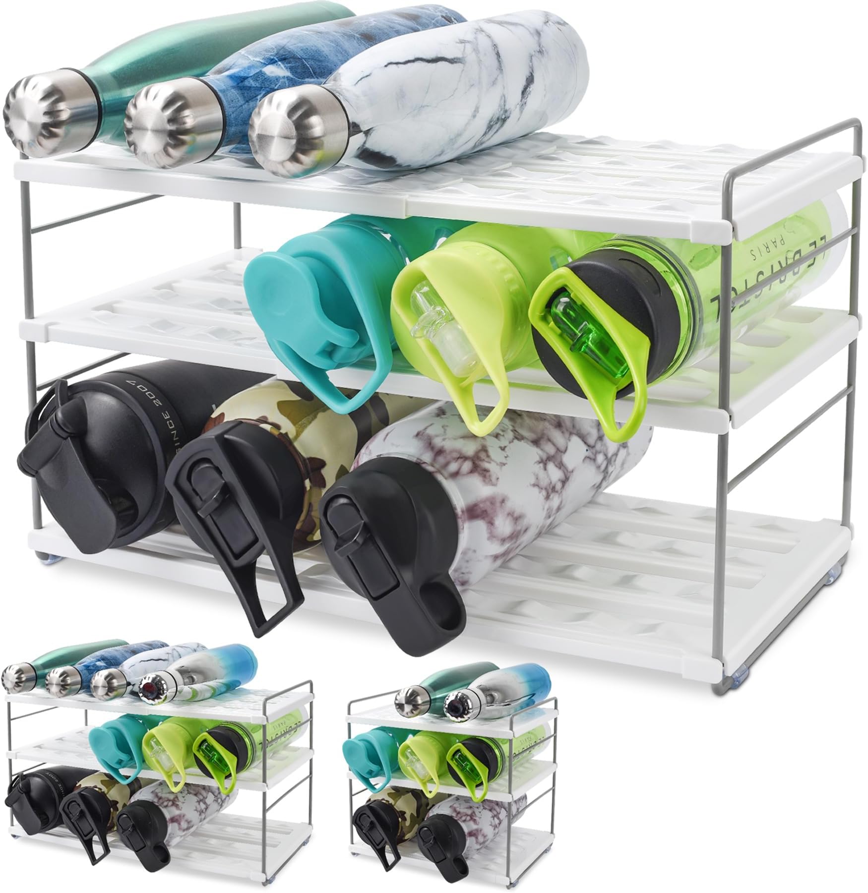 Amazon.com: Stackable Water Bottle Organizer for Cabinet, 2 Tier ...