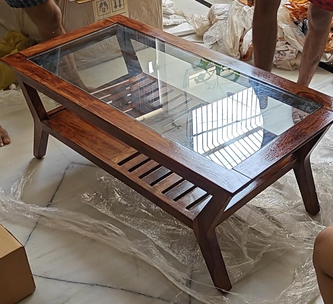 Wood Vestal Sheesham Wood Centre Table - Ellipse Shaped- Elegant ...