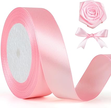 Amazon.com: Phinus 2 Roll 1 inch Pink Ribbon, 24 Yards Pink Satin ...