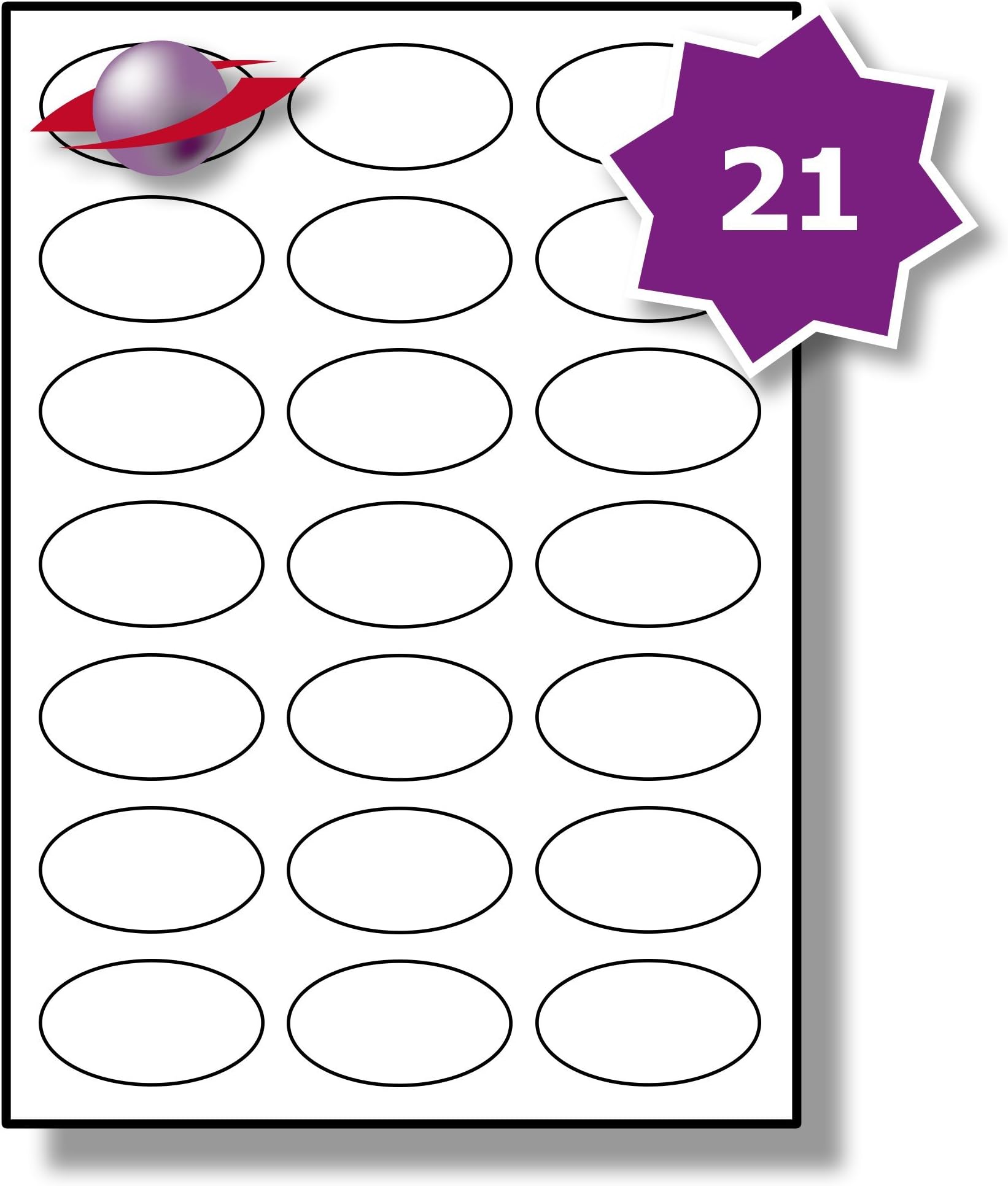 Label Planet® 21 Per Page/Sheet 5 Sheets (105 Oval Sticky Labels) A4 ...