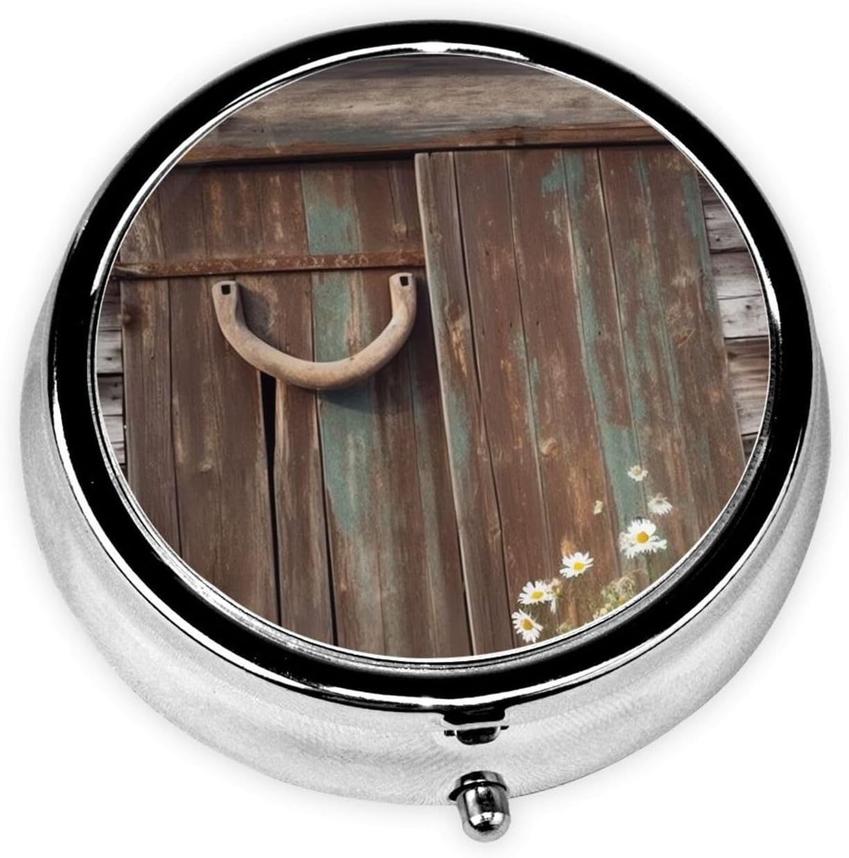 Rustic Horseshoe Barn Wooden Print Round Pill Box 3 Compartment ...