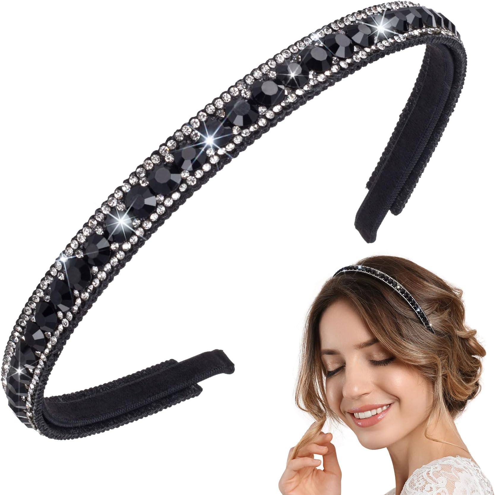 Amazon.com : HINZIC Non-Slip Rhinestone Headbands for Women, Sparkling ...
