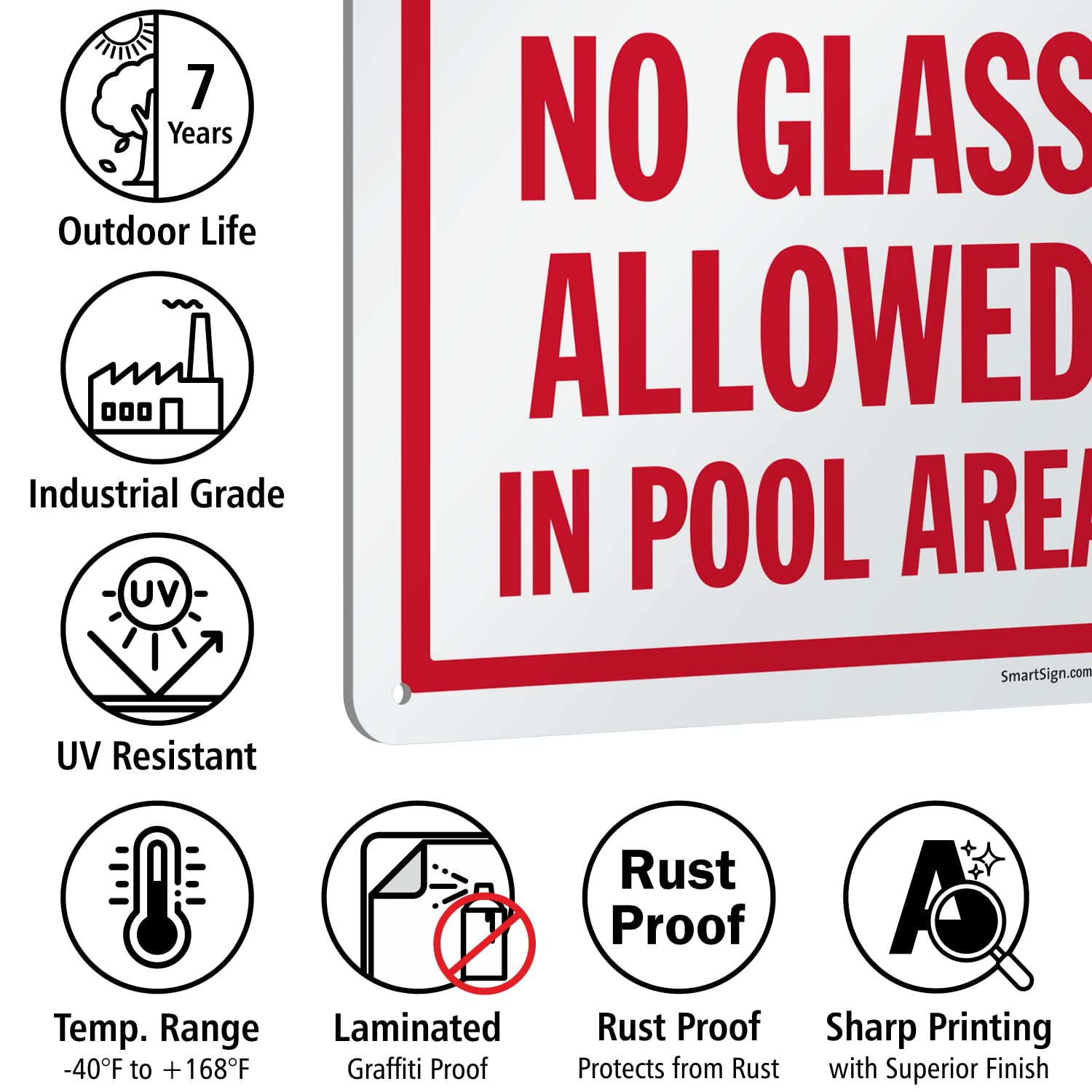 Snapklik.com : SmartSign 14 X 10 Inch No Glass Allowed In Pool Area ...