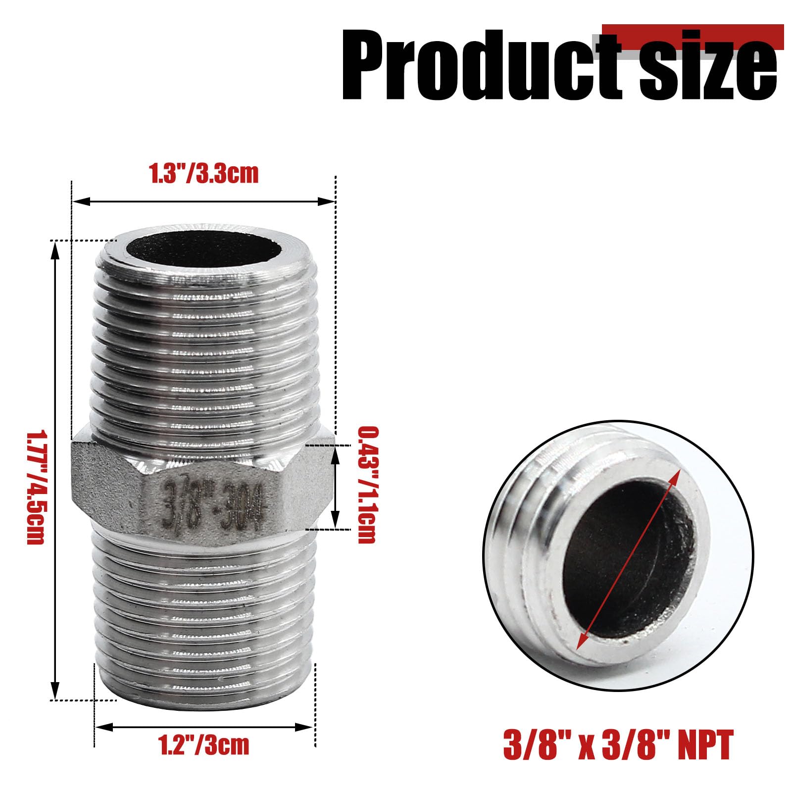 Snapklik.com : 304 Stainless Steel Threaded Pipe Fittings Pack Of 4-3/8 ...