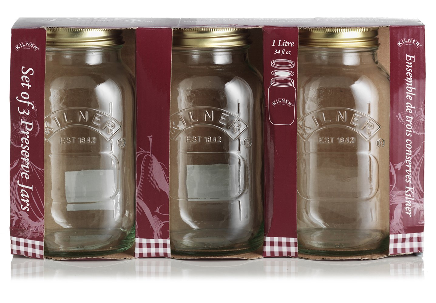 Kilner Ravenhead 1 Litre Preserve Jar, Sleeve of 3 : Amazon.co.uk: Home ...