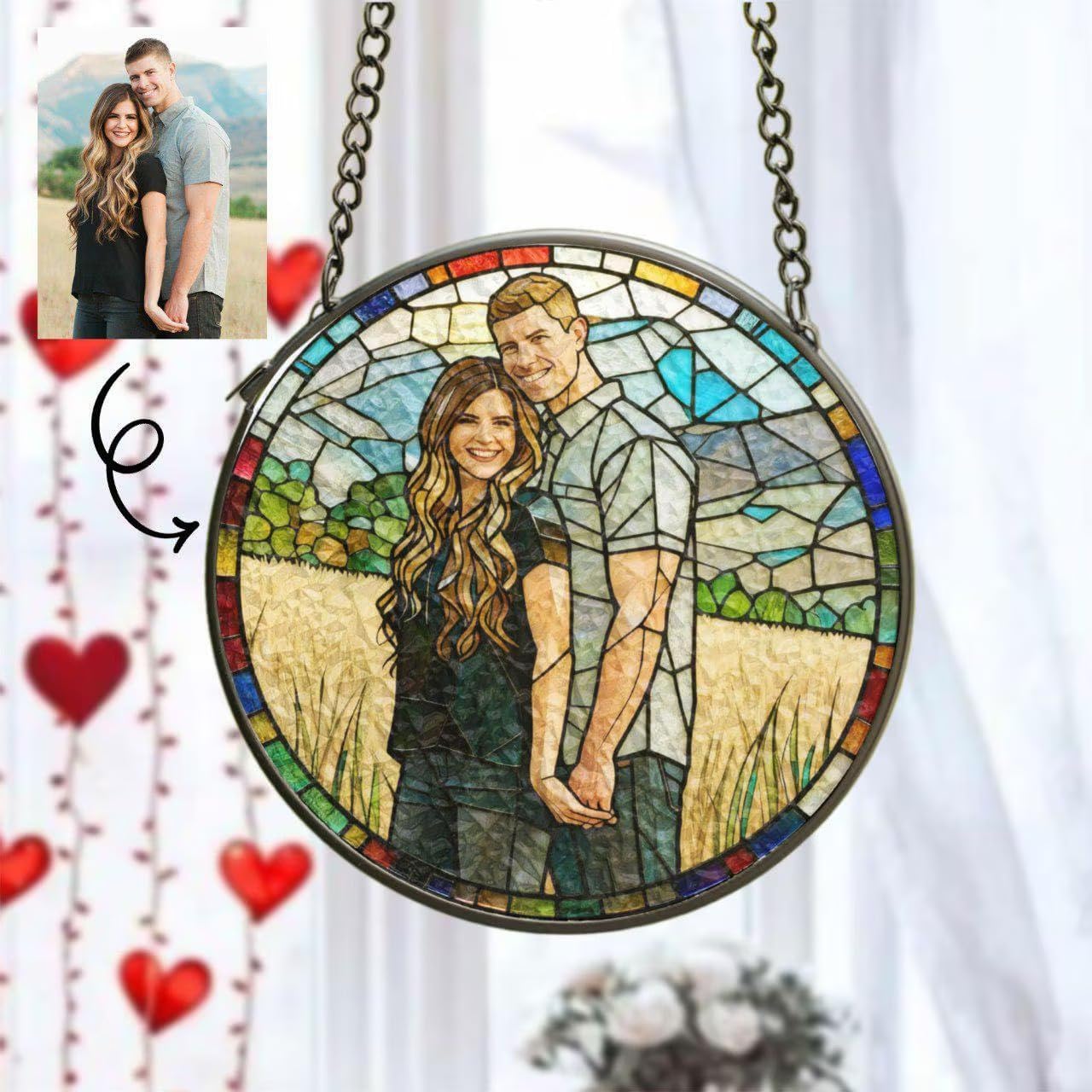 Amazon.com: Couple Stained Glass Sun Catcher with Custom Photo, Love ...