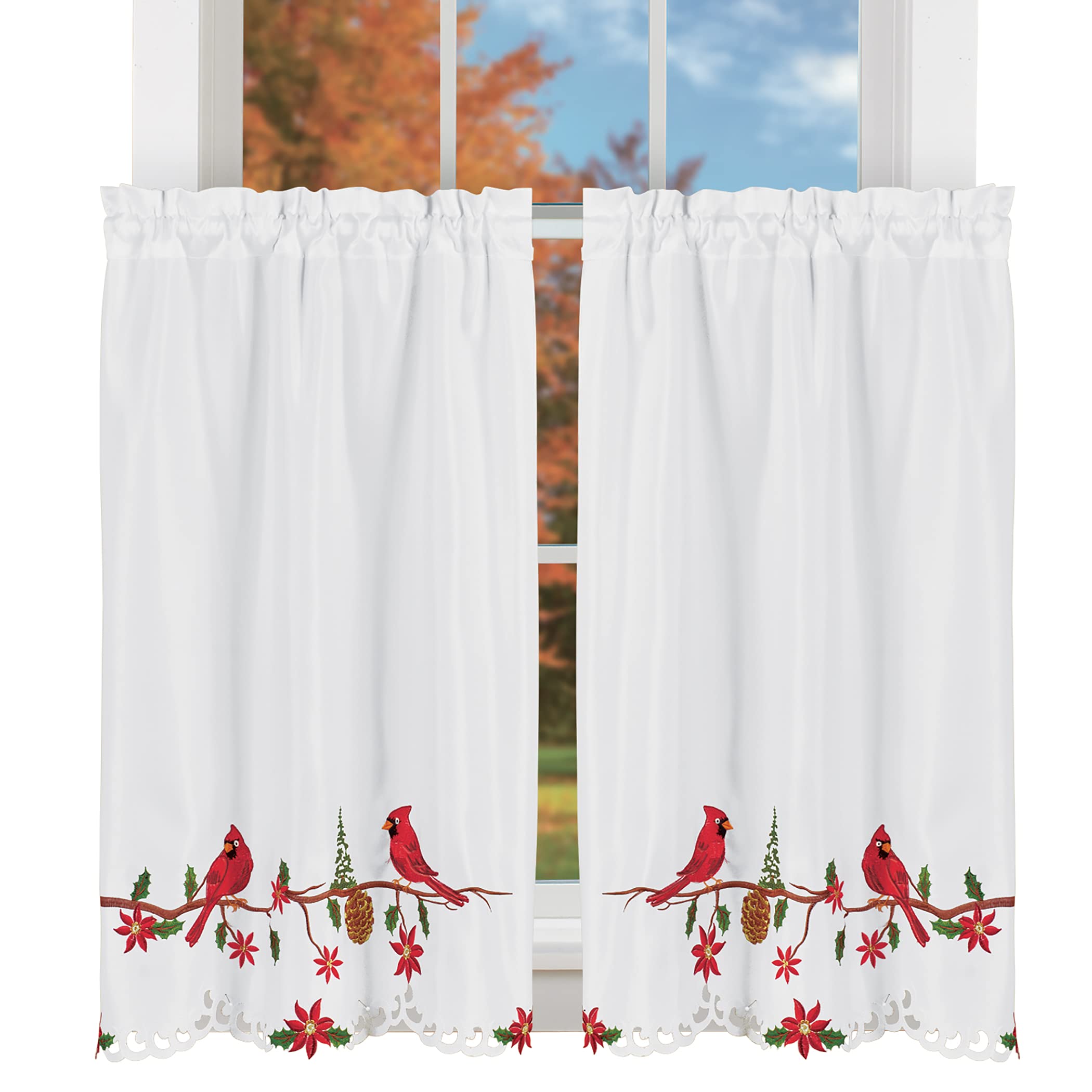 Amazon.com: Collections Etc Cardinal & Pine Embroidered Window Curtains ...