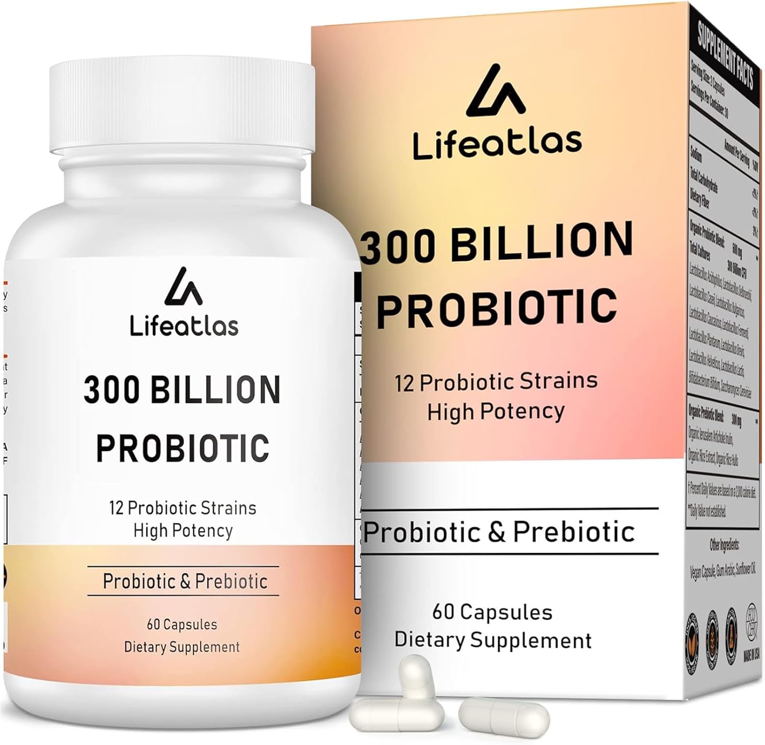 Amazon.com: Lifeatlas 300 Billion CFU Probiotics, 12 Probiotic Strains ...
