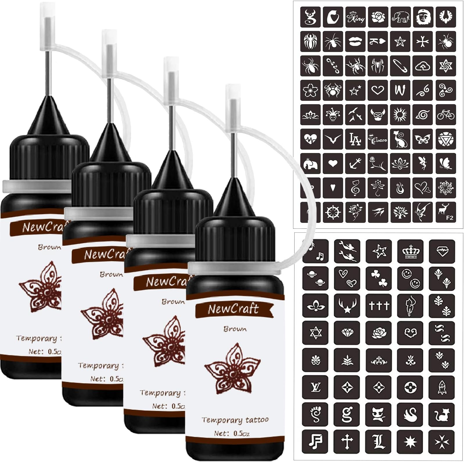 Amazon.com : 4 Packs Brown Temporary Tattoo Ink and Stencils for Adults ...