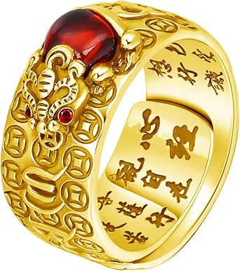 Amazon.com: HJ HUAJ Mantra Ring Feng Shui PiXiu MANI Mantra Protection ...