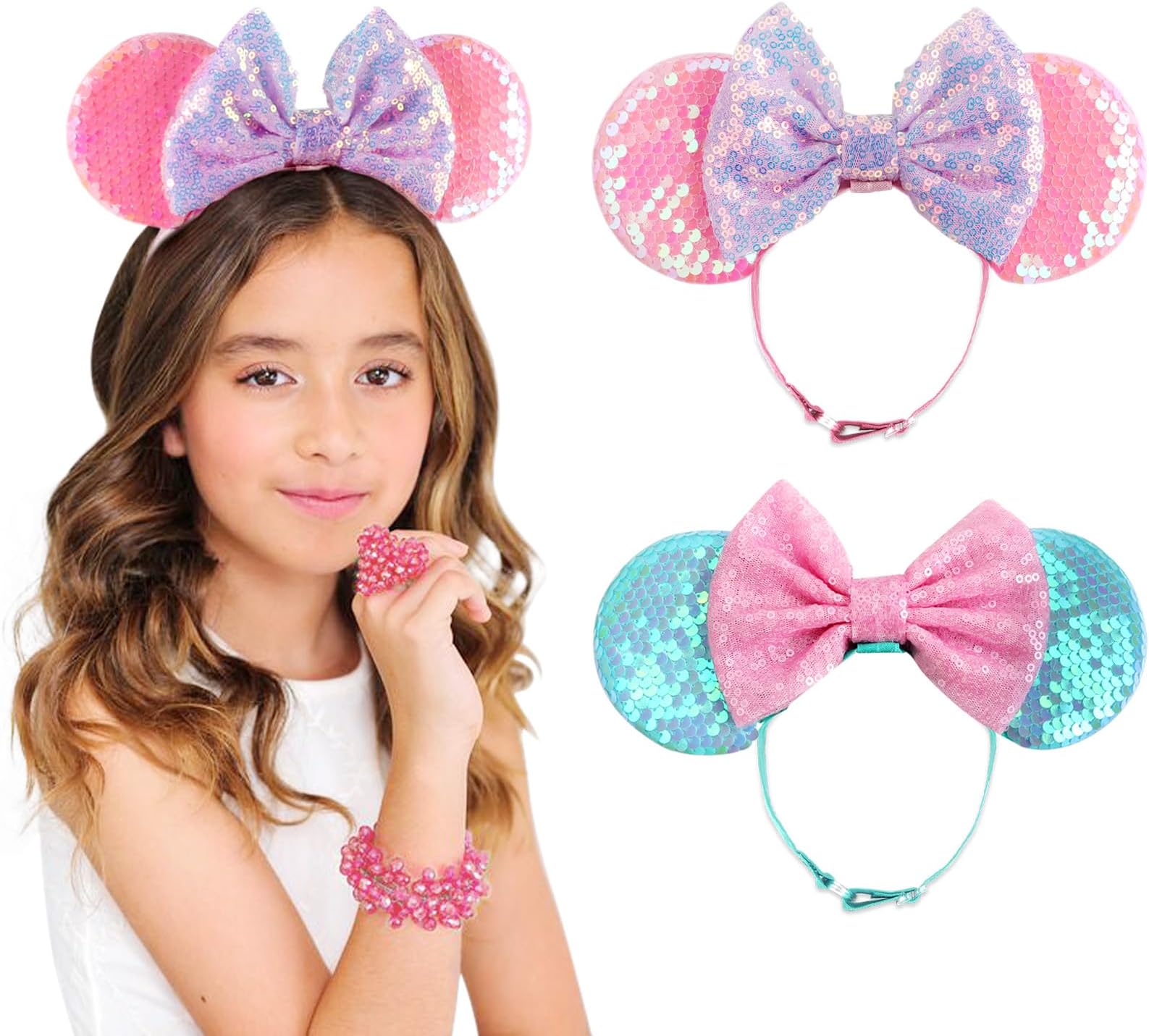 Amazon.com : DRESHOW Minnie Ears Headbands Mouse Ears Sequin Bow ...