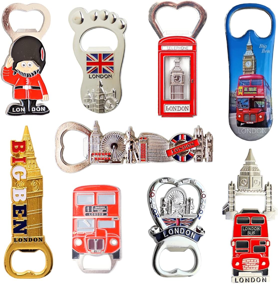London England Famous Icons Mix Fridge Magnet Bottle Openers - Set of 8 ...