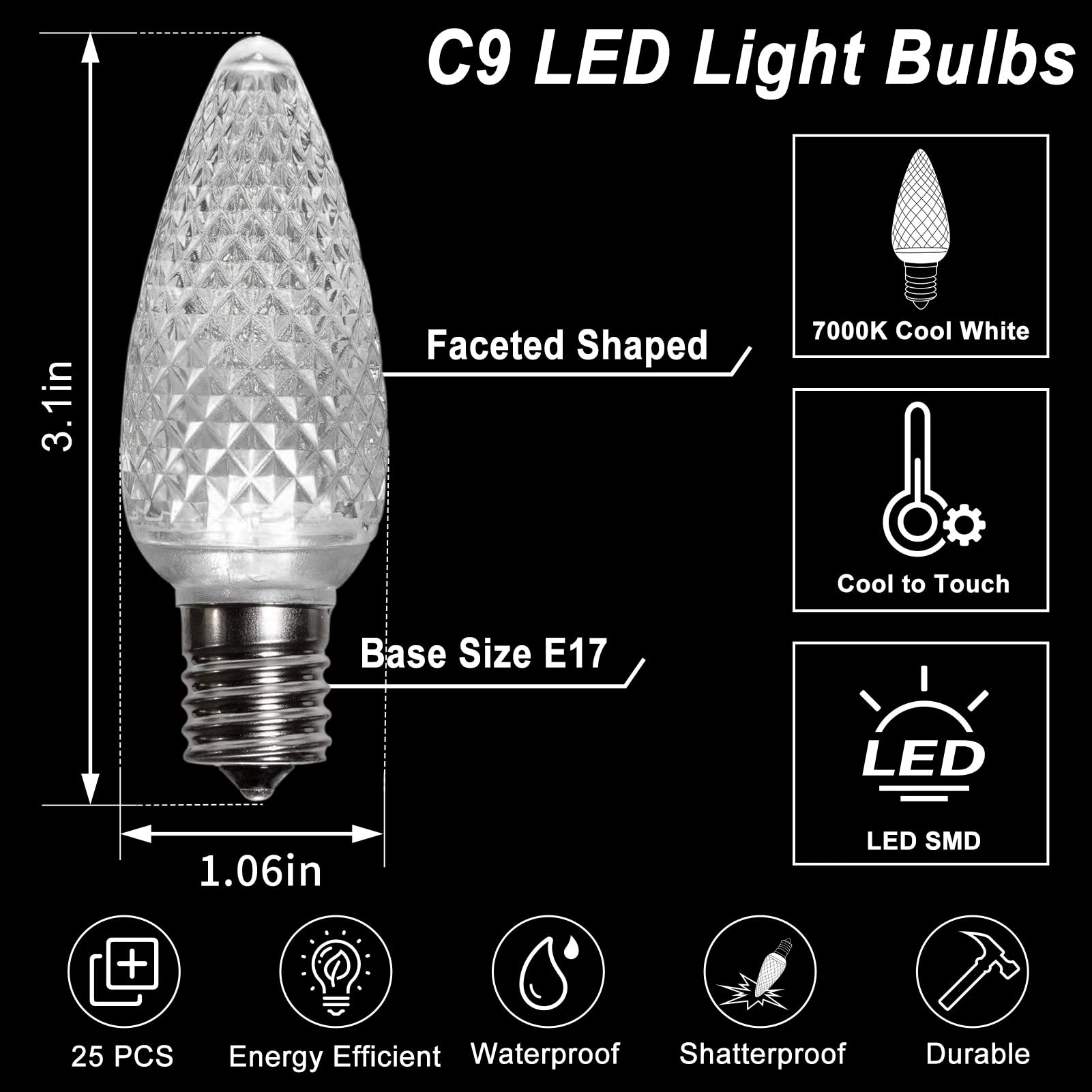 Snapklik.com : Echosari 25 Pack C9 LED Replacement Christmas Light ...