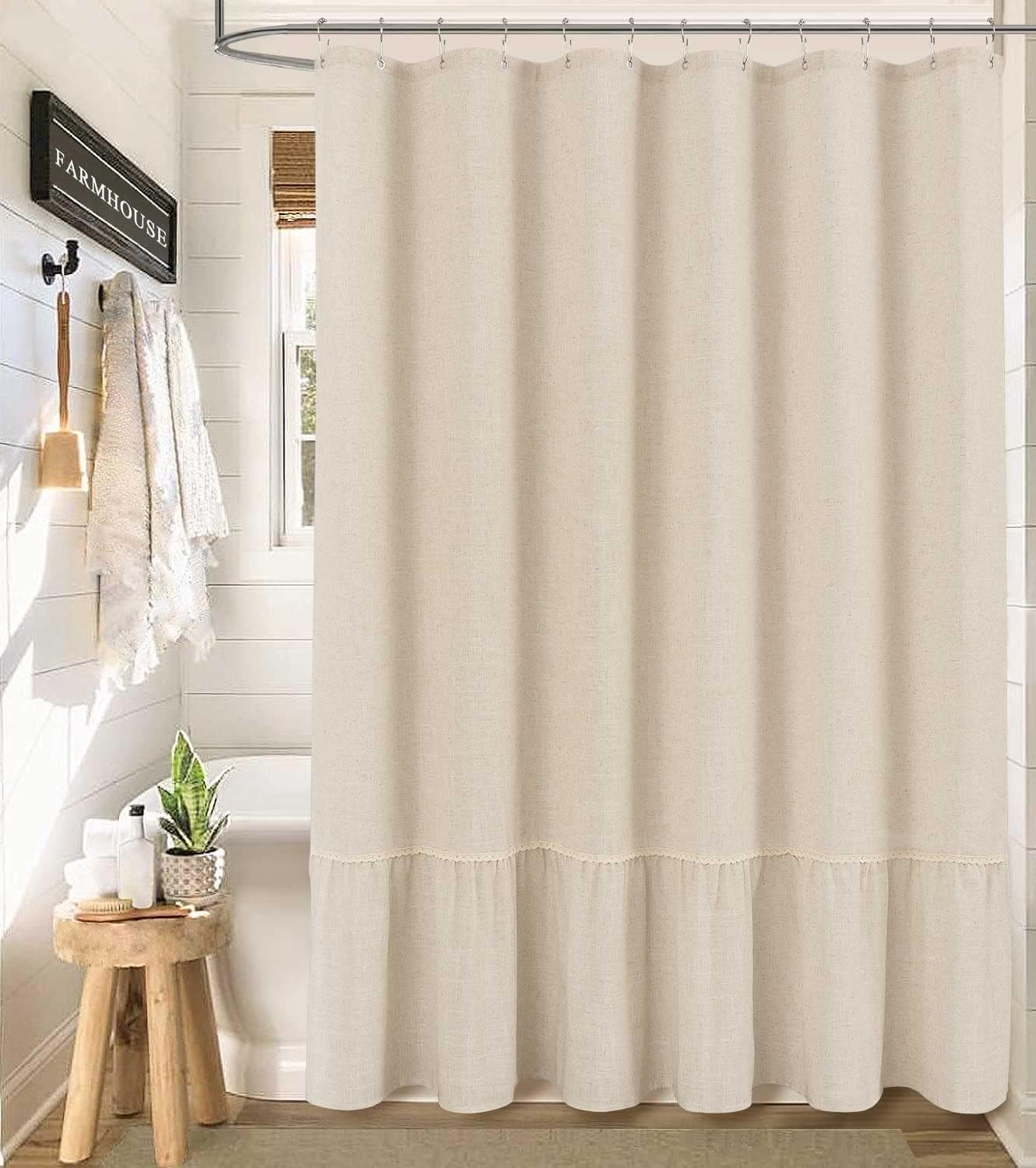 Amazon.com: Nanspring Farmhouse Shower Curtain Cream Linen Blend Shower ...