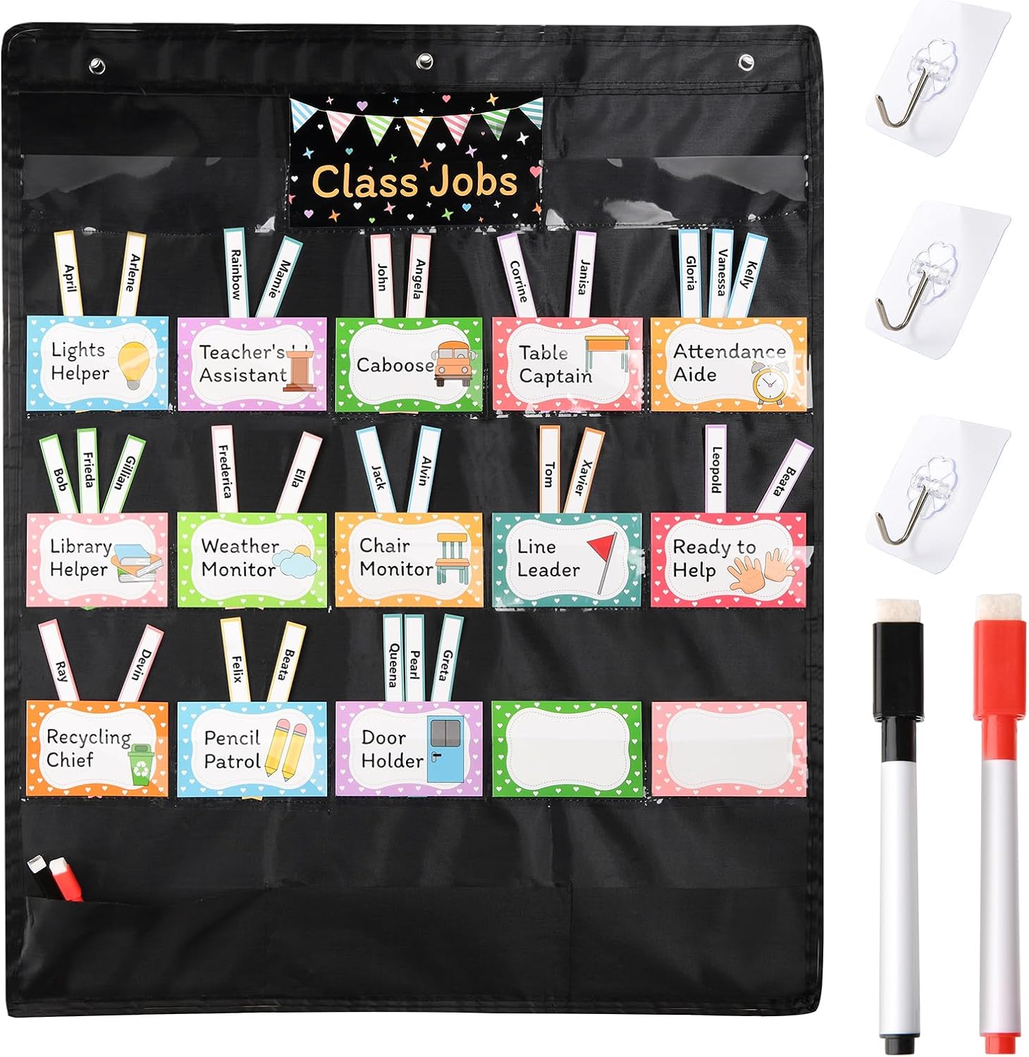 Amazon.com: suituts Class Jobs Pocket Chart with 18 Pockets and 3 ...