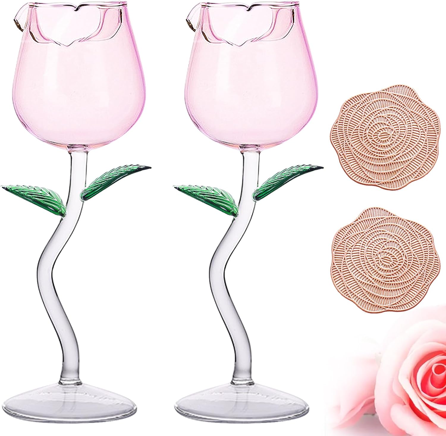 Amazon.com | INFTYLE Rose Wine Glasses Set of 2 Creative Wine Goblet ...
