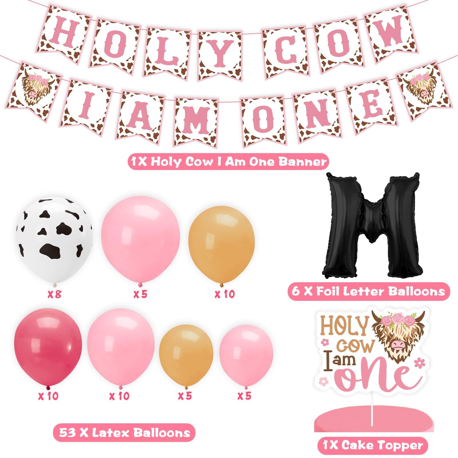Snapklik.com : Holy Cow First Birthday Party Decorations For Baby Girl ...