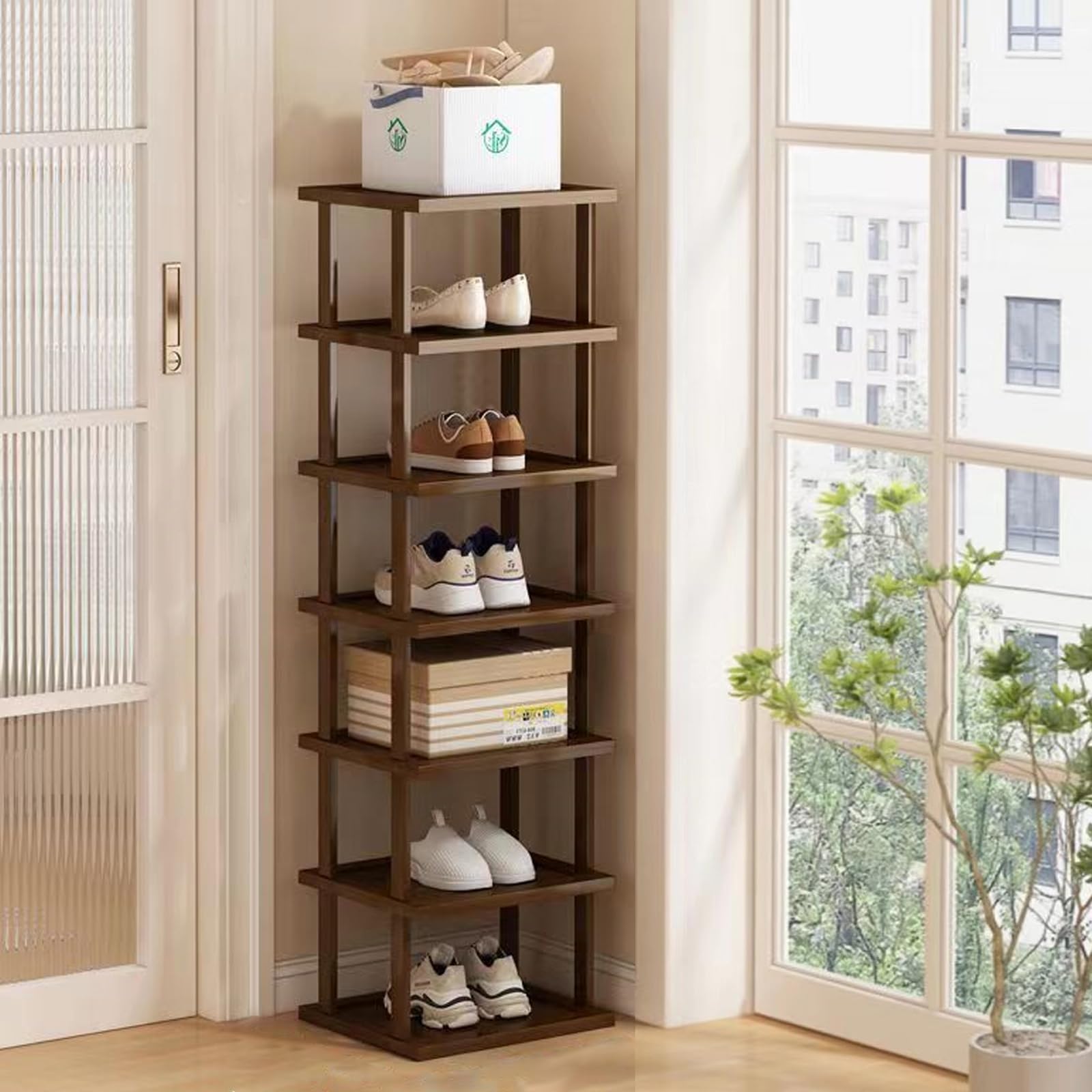 Amazon.com: Bamboo Shoe Rack - Vertical Shoe Rack for Small Spaces ...