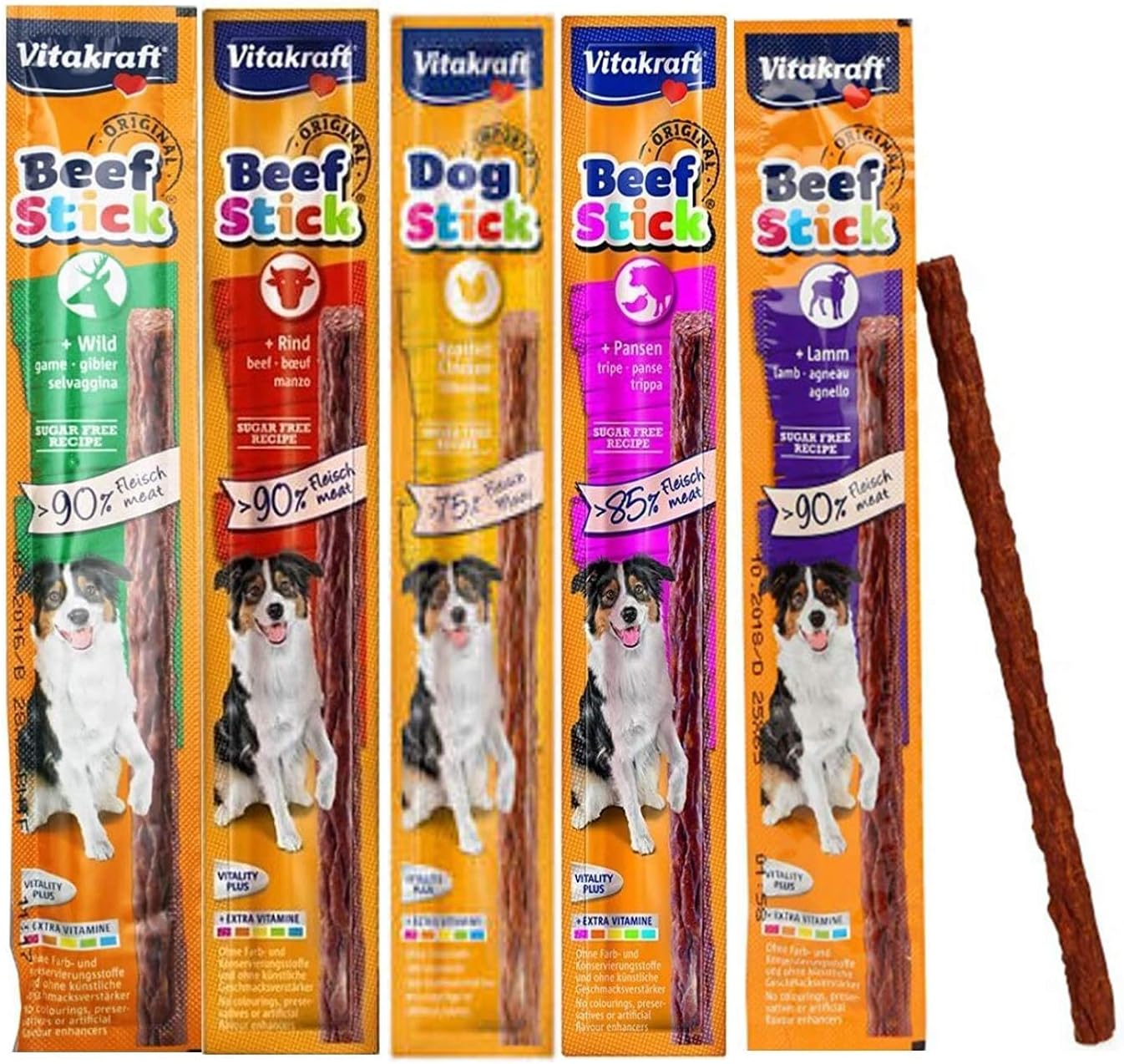 *new* Case Of 50 Mixed Variety Vitakraft Dog Beef Sticks 5 Flavours 