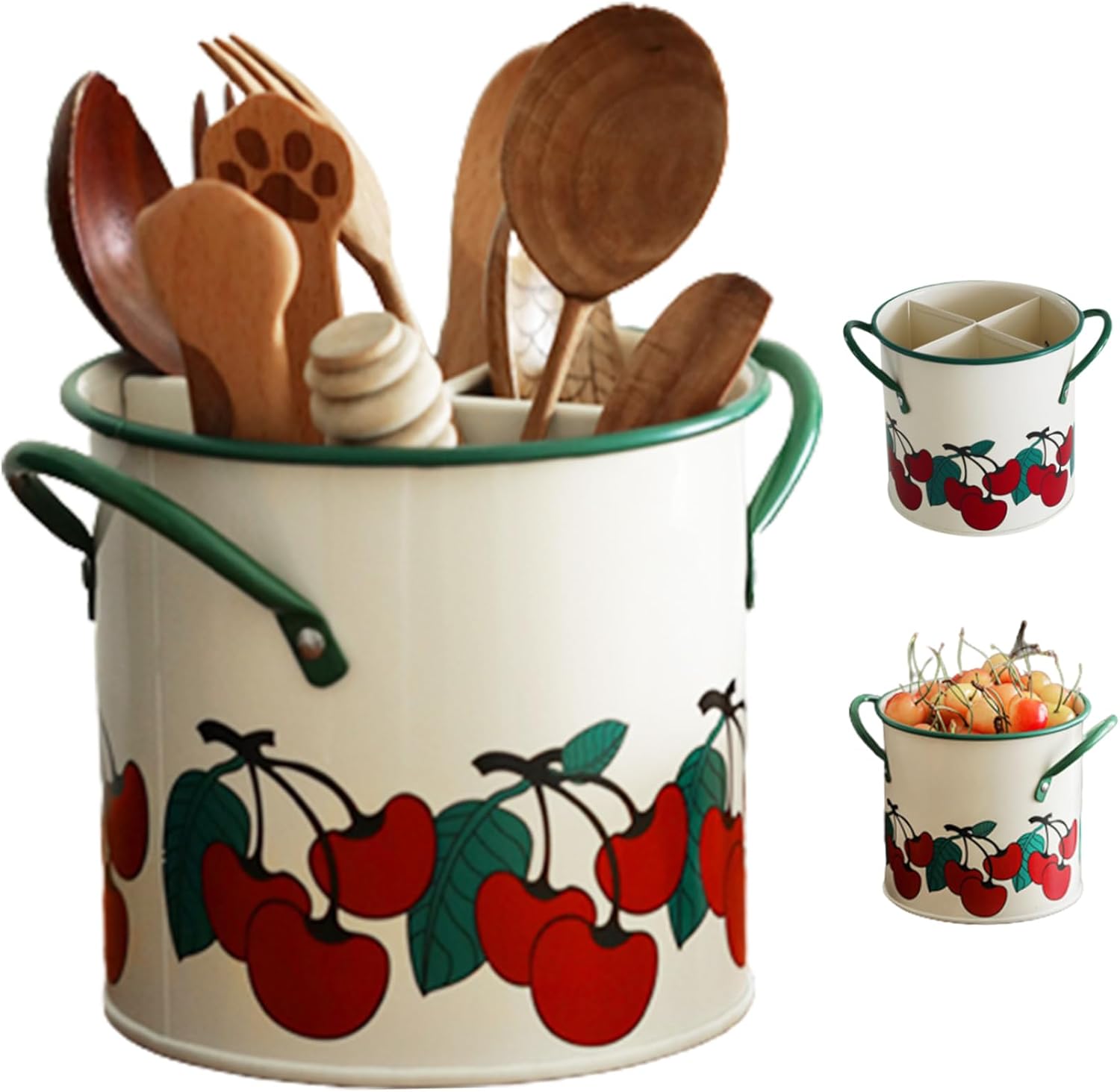 Amazon.com: TooTcps Kitchen Utensil Holder Vintage Cherry Painted Caddy ...