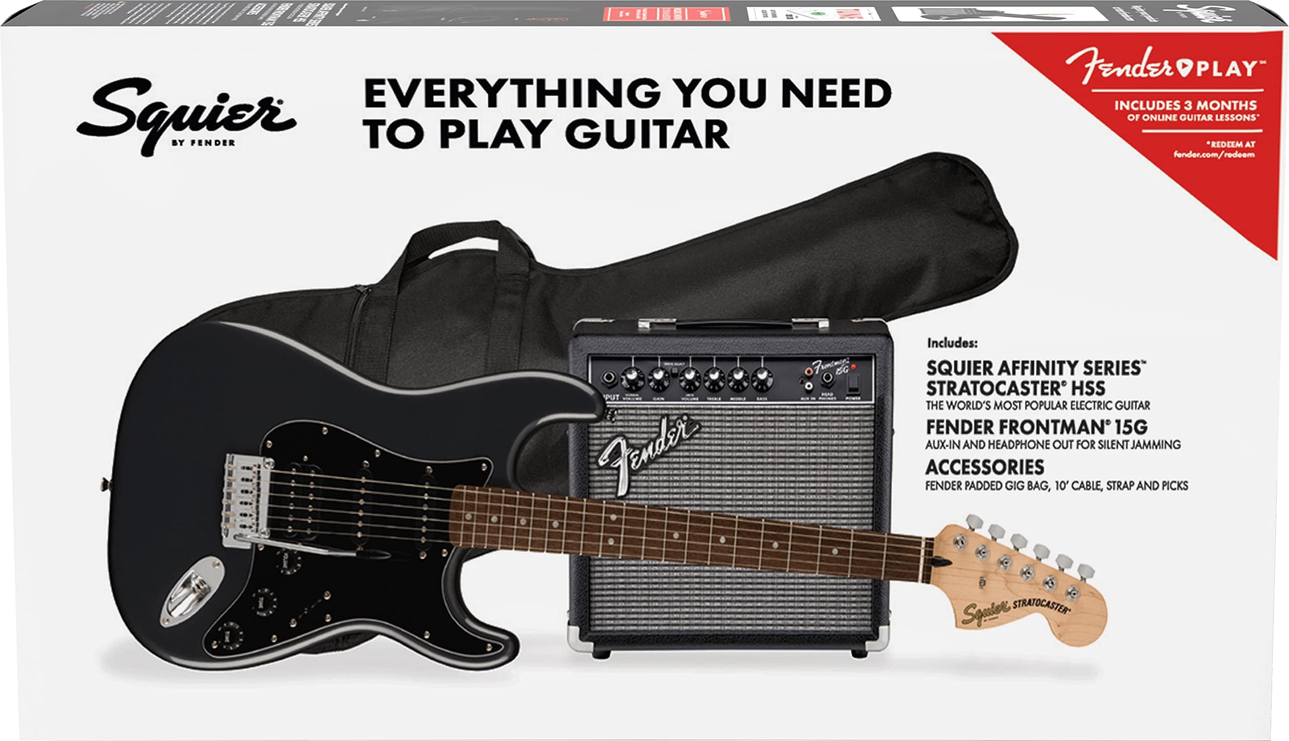 Squier Series Stratocaster Pack MN Black - Beginner Electric Guitar Kit ...