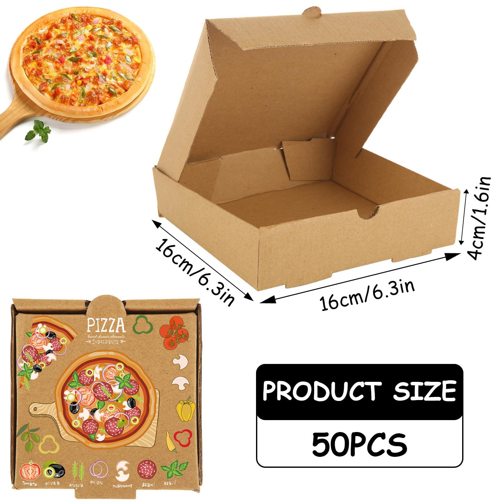 Snapklik.com : 50 PACK Mini Pizza Boxes, 6.3 X 6.3 X 1.6 Inch Small ...