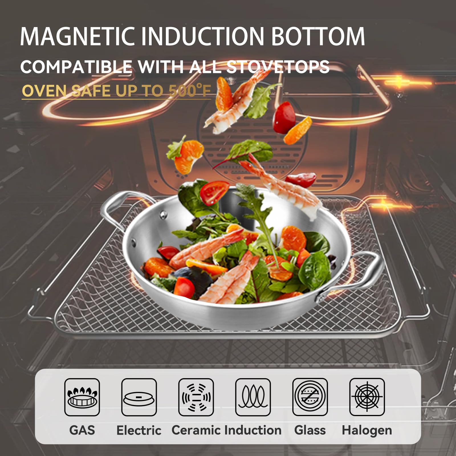 Snapklik.com : Inqibee 10-Inch Tri-Ply Stainless Steel Wok Pan