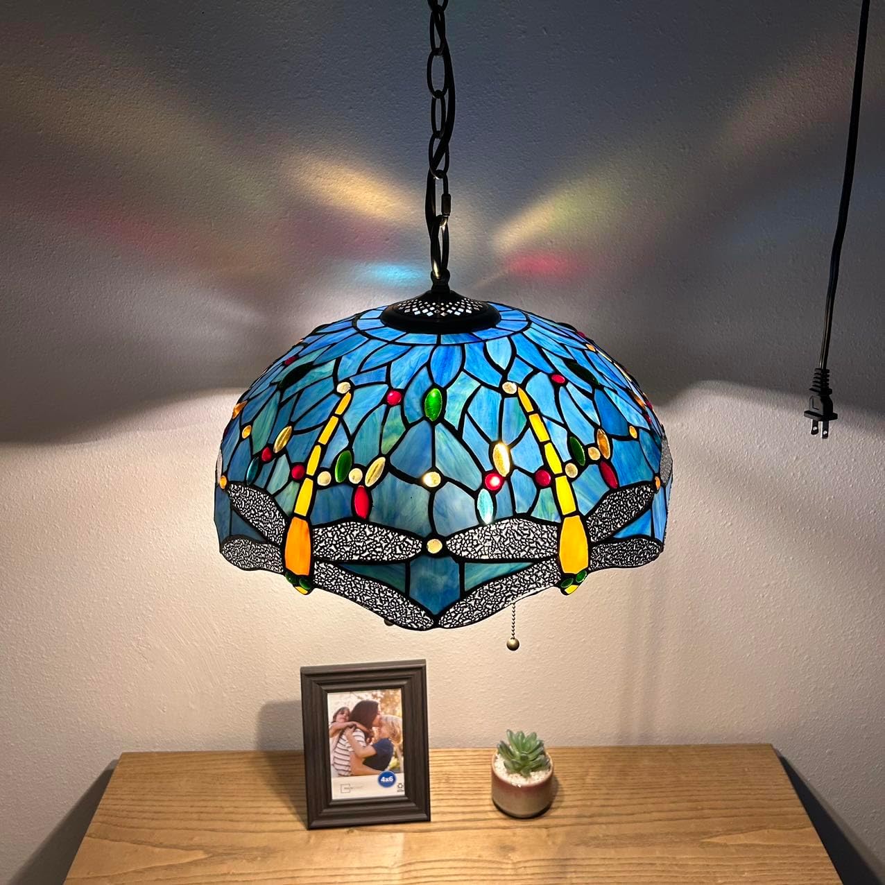 enjoy decor lamps Tiffany Pendant Lamp Plug in Blue Stained Glass ...