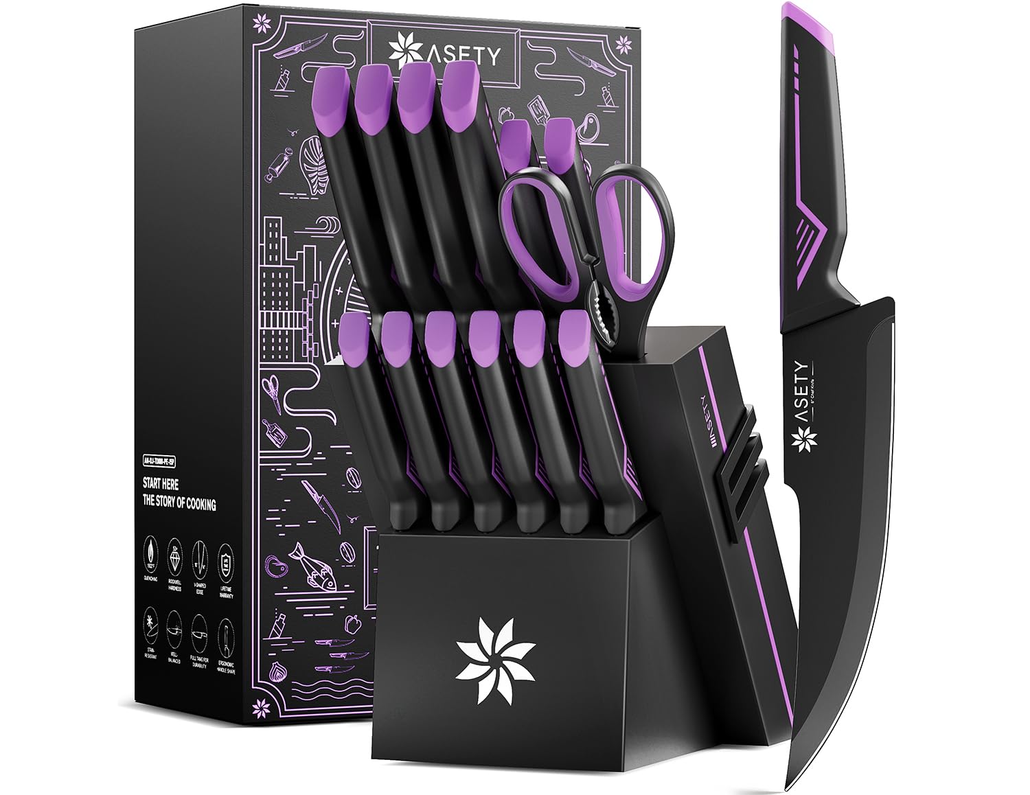 Amazon.com: Knife Set - 15 PCS Kitchen Knife Set with Built-in Knife ...