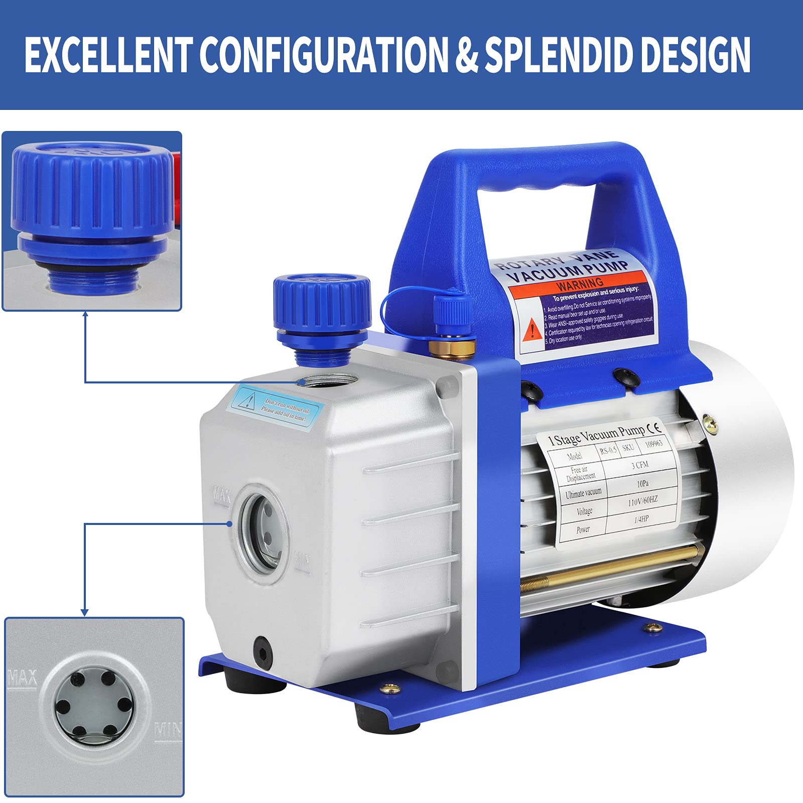 Snapklik.com : 3CFM 1/4HP Vacuum Pump For R134a Air Refrigerant ...