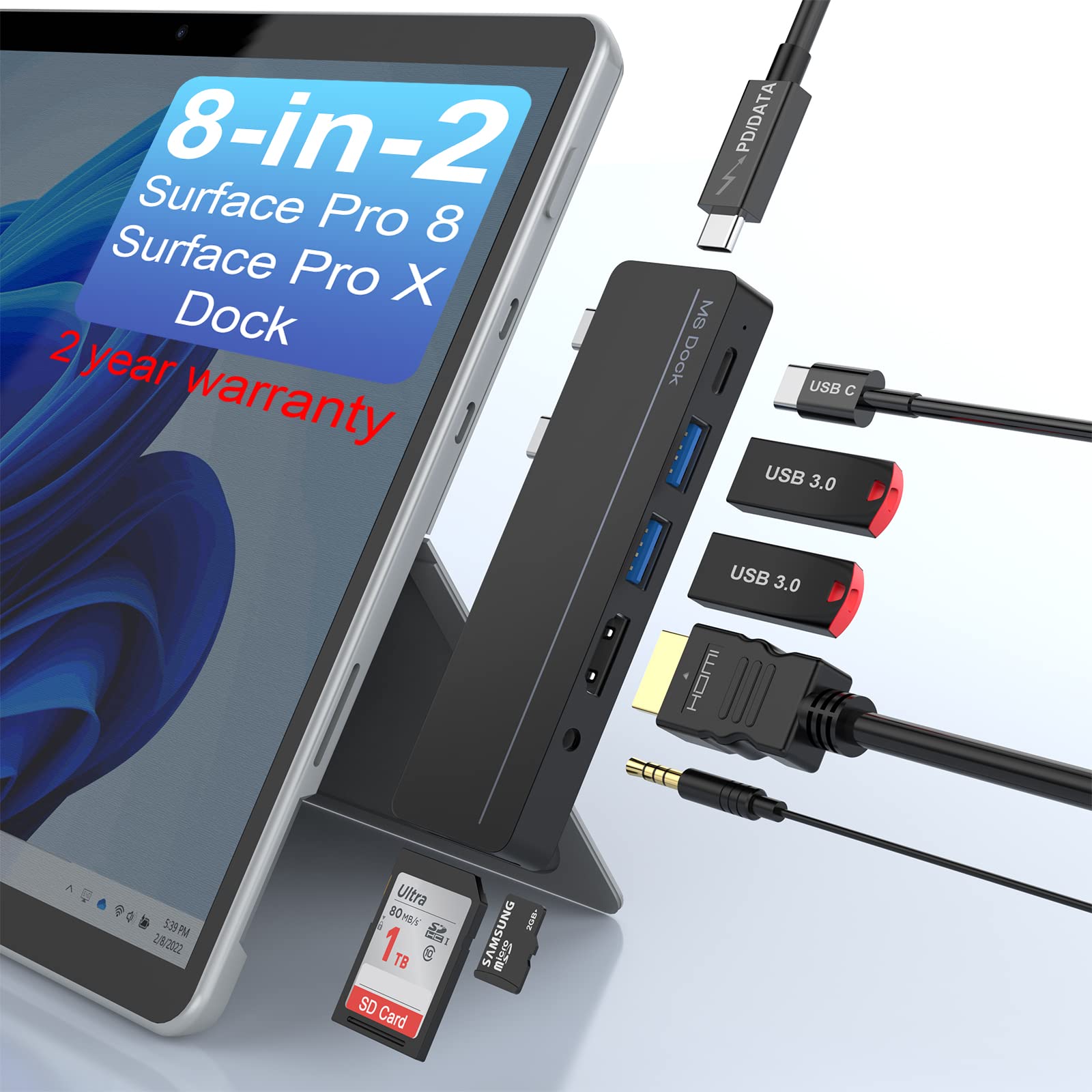 Buy 8-in-2 Surface Pro 8 Docking Station, Surface Pro 8 Hub with 4K ...
