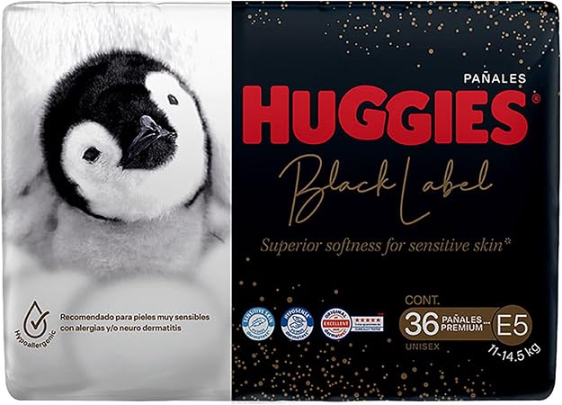 Huggies Black Label Pañales Desechables Premium, Etapa 5 Unisex, Bolsa ...