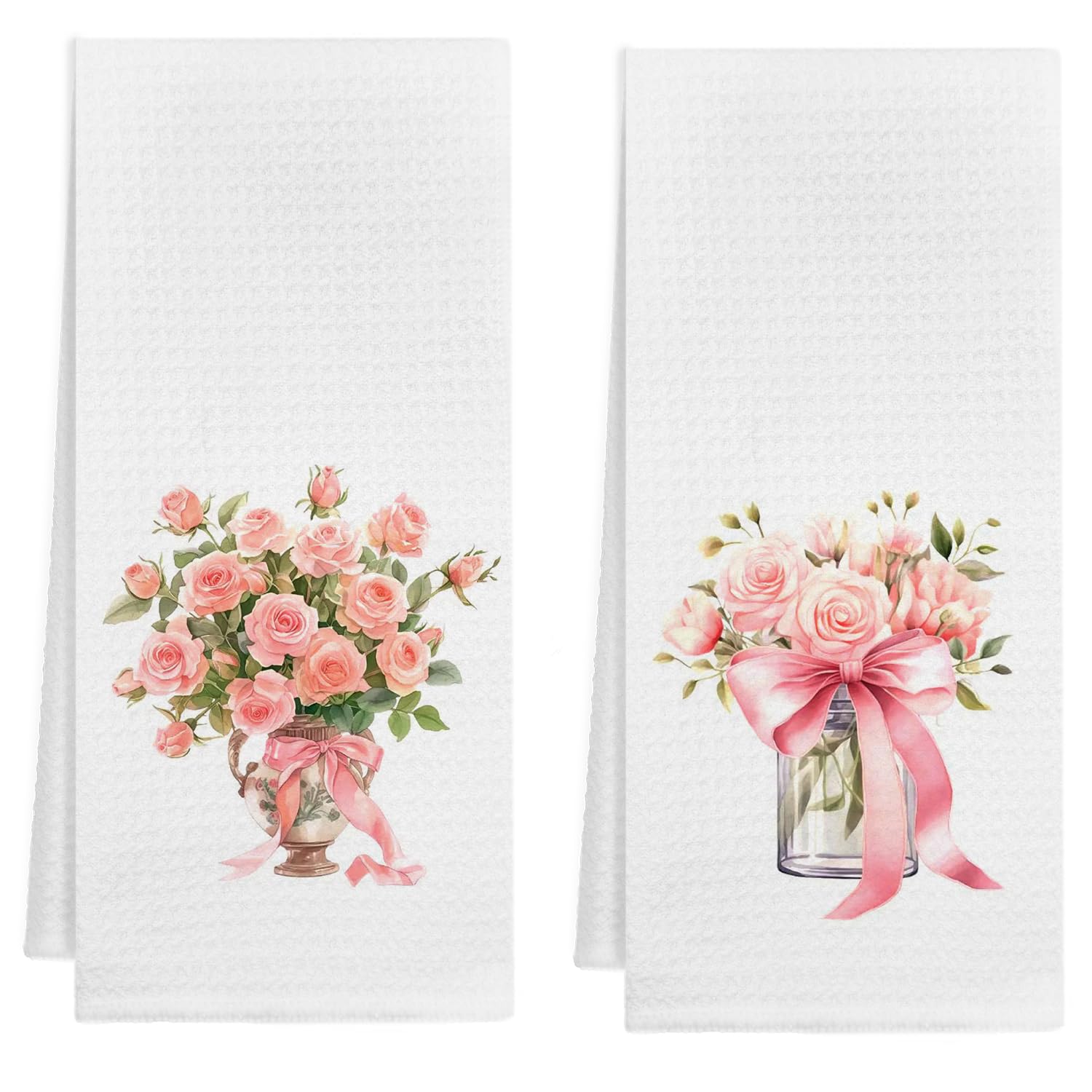 Amazon.com: URNNLDOA Pink Kitchen Towels,Floral Kitchen Towels Set of 2 ...