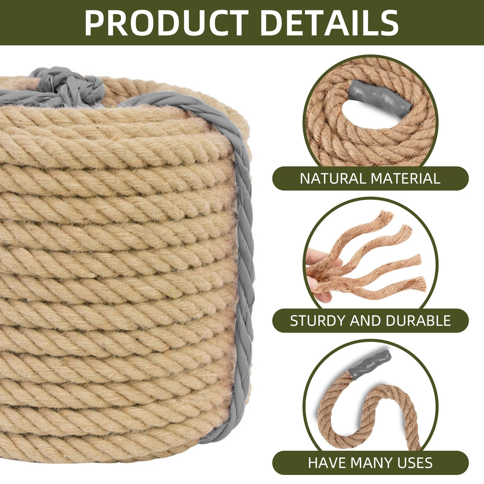 Snapklik.com : Ohiyoo Jute Rope 1/2 In X 100 Ft Hemp Rope, 12 Mm Thick ...