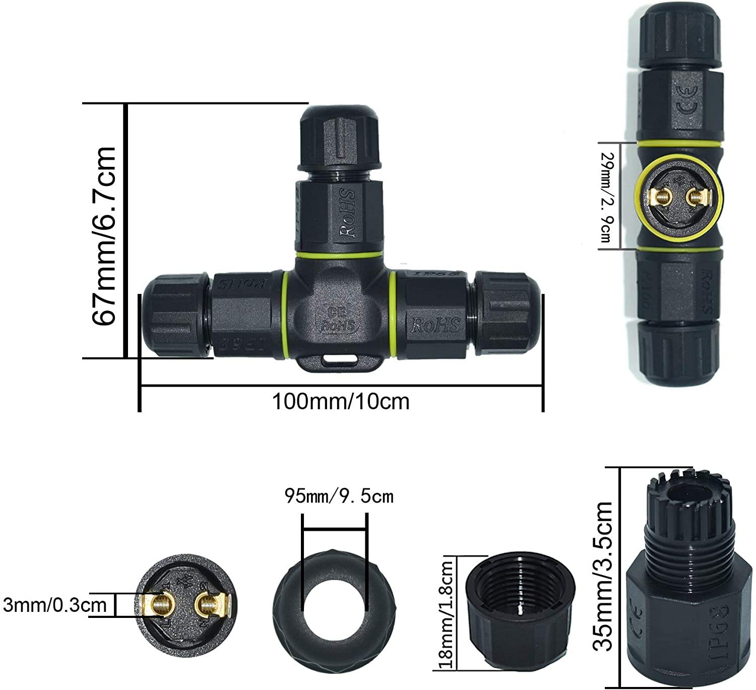 Buy YoungPower 3 Way Junction Box IP68 2Pin/3Pin/4Pin Waterproof ...