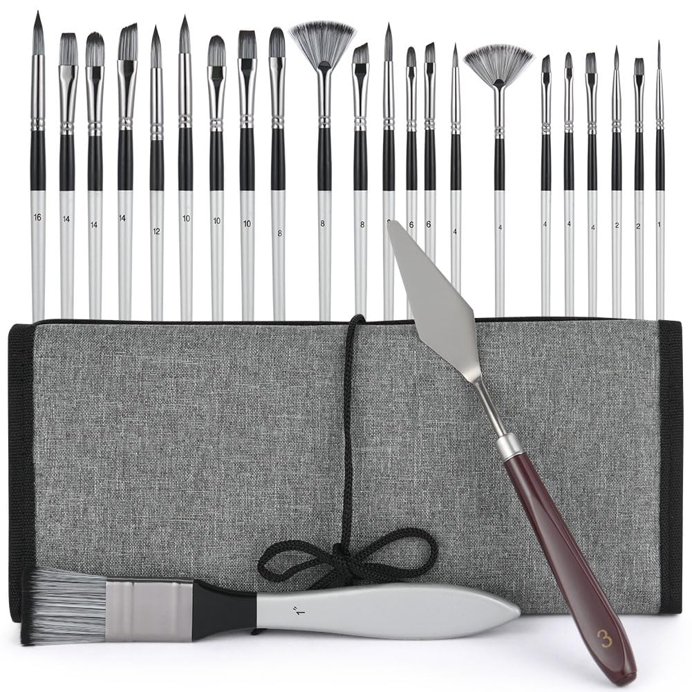 Vicloon Art Paint Brush Set,24pcs Paint Brushes for Acrylic Painting ...