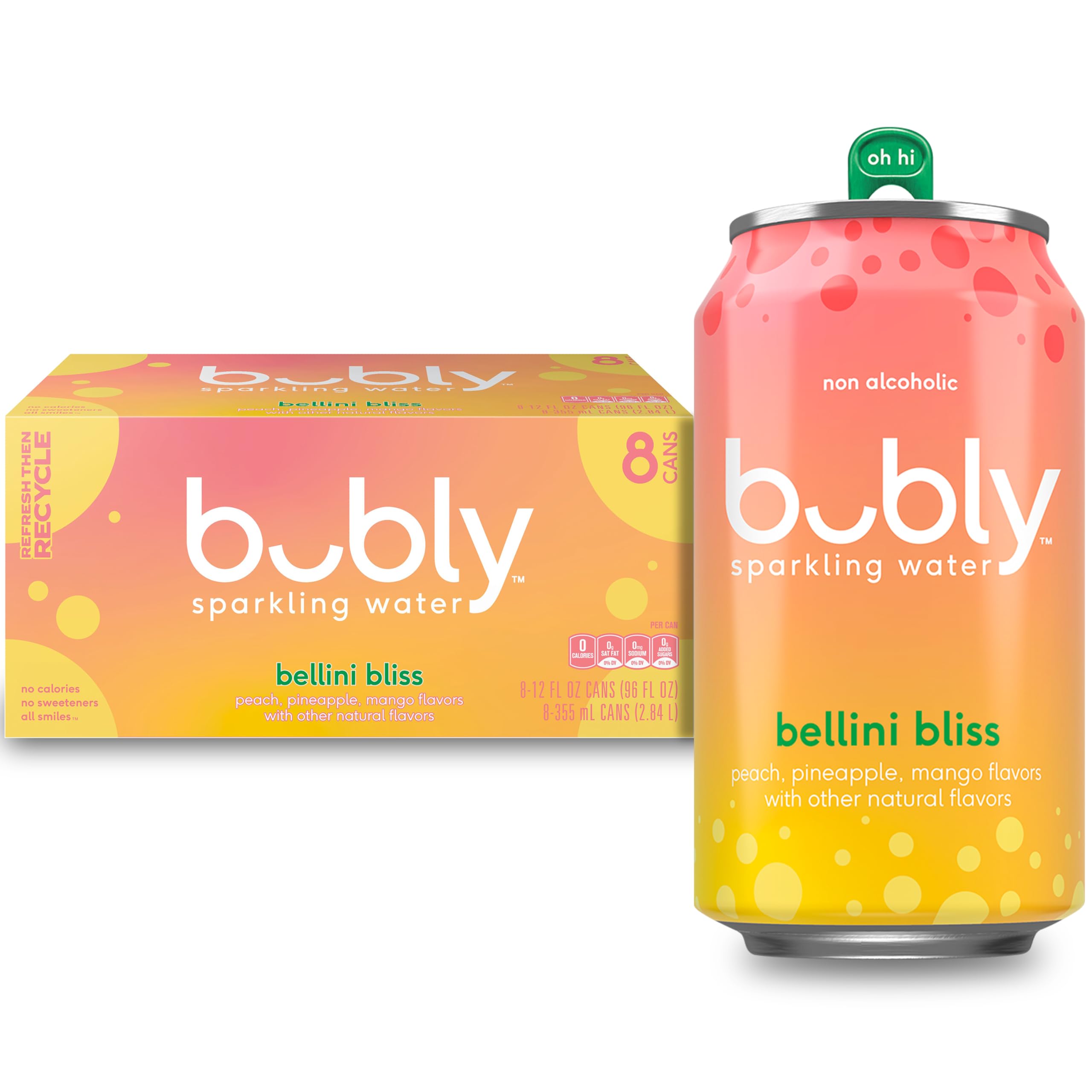 Amazon.com: Bubly Sparkling Water, Bellini Bliss, Zero Sugar & Zero Calories, 12 fl oz Cans ...