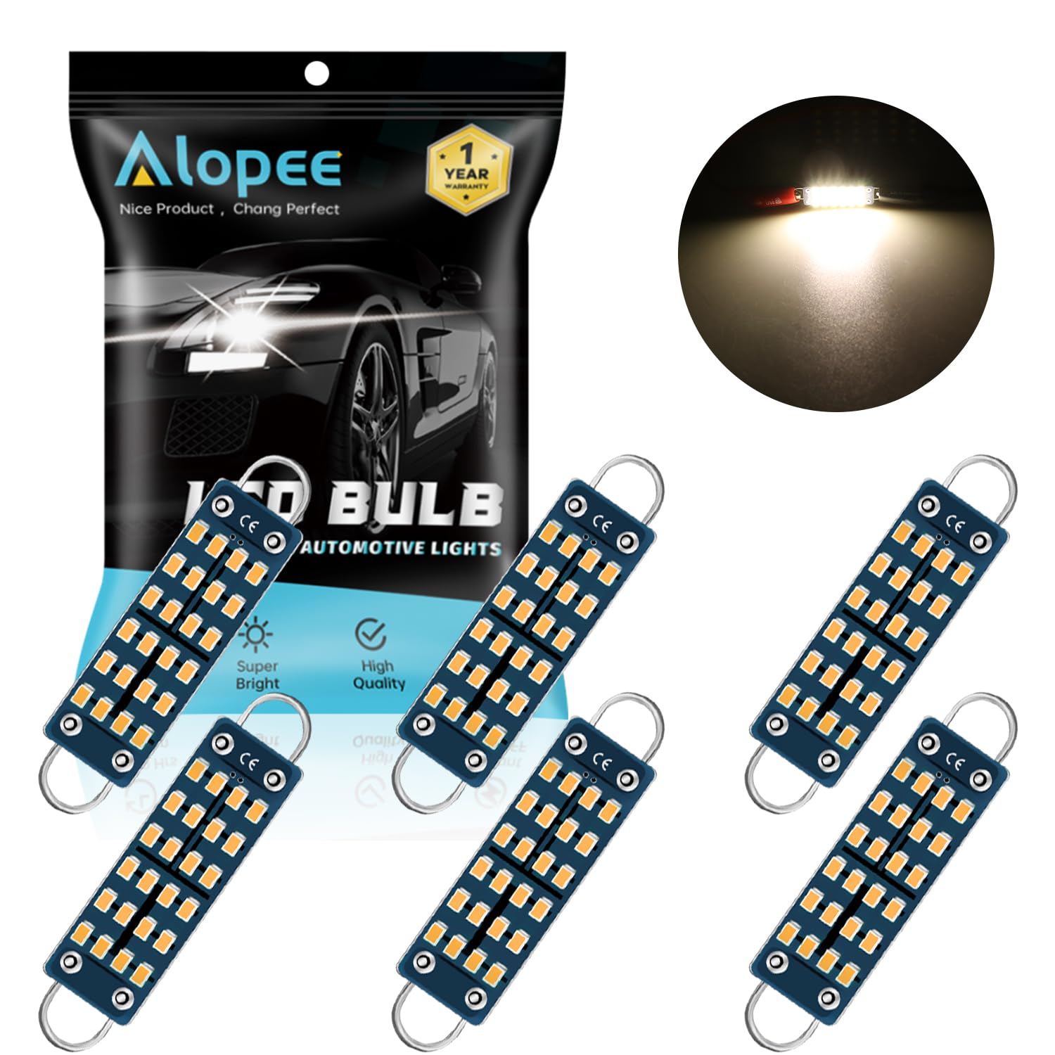 Amazon.com: Alopee 6pcs 561 LED Bulb Warm White 44mm(1.73") 24SMD 2016 ...