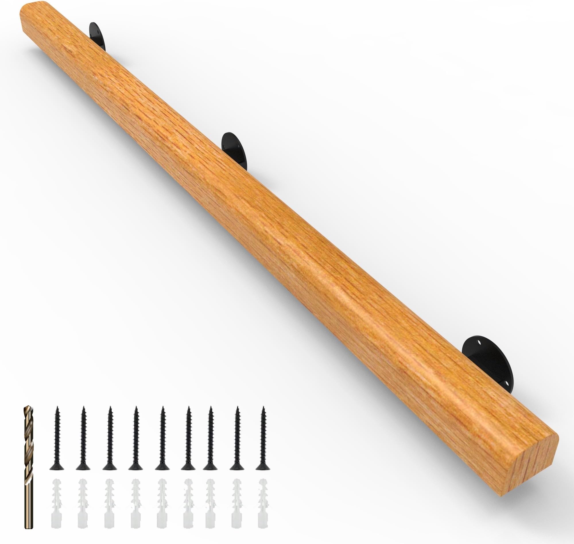 CMMC 1ft-20ft Handrails - Complete Kit. Natural Wooden Stair Rail, Wall ...