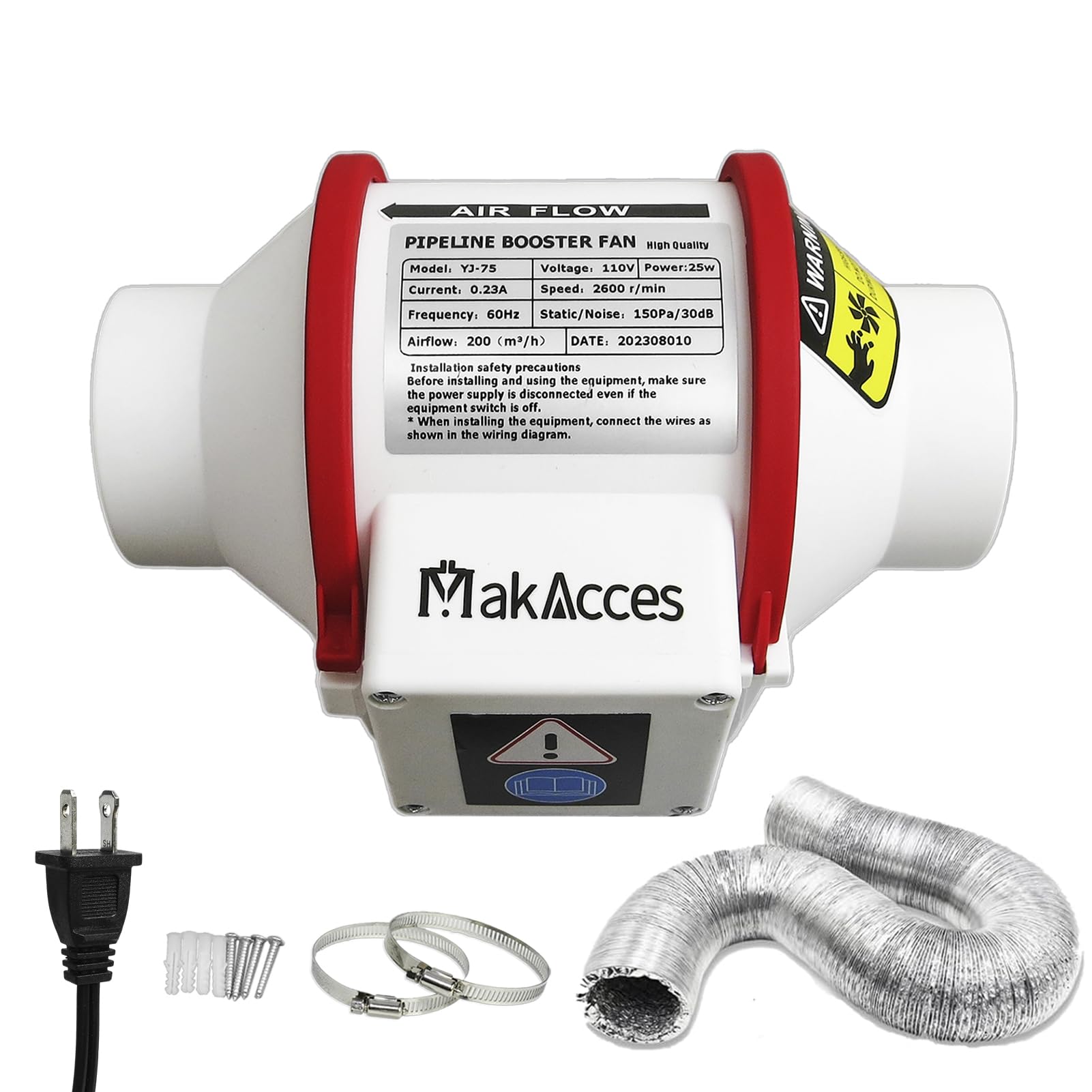 Amazon.com: Makacces Powerful 3 Inch Duct Fan with 1.5M Pipe,Copper ...