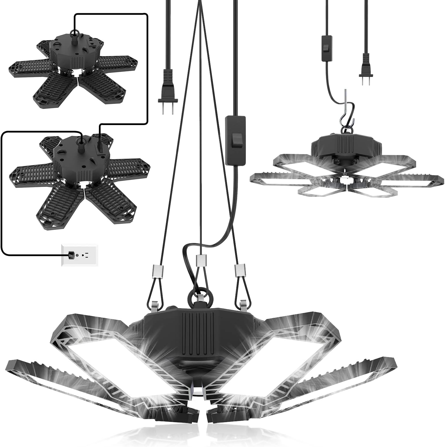 Plug in Garage Lights 2 Pack - 200W 20000LM Linkable LED Shop Light w ...