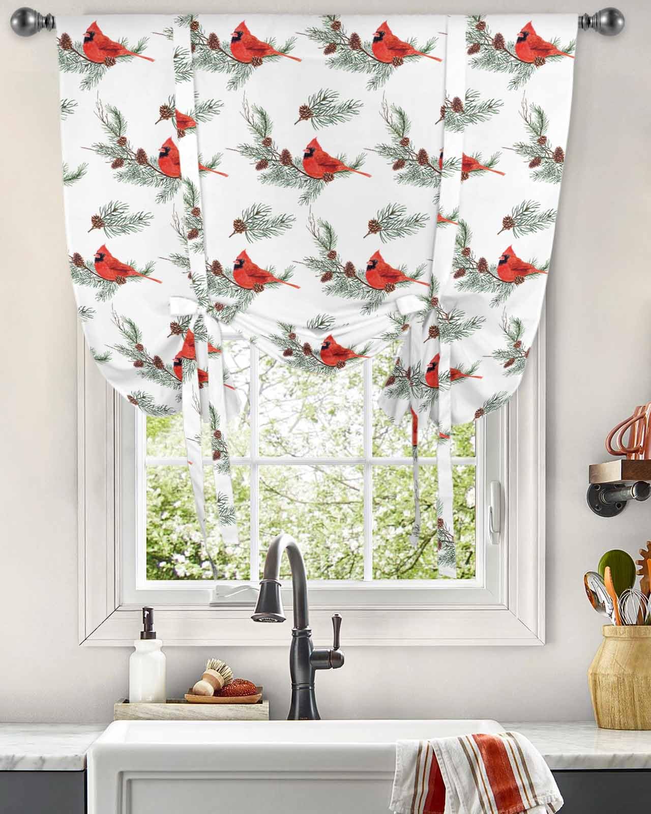 Amazon.com: Christmas Cardinal Tie Up Curtain for Kitchen,Red Bird ...