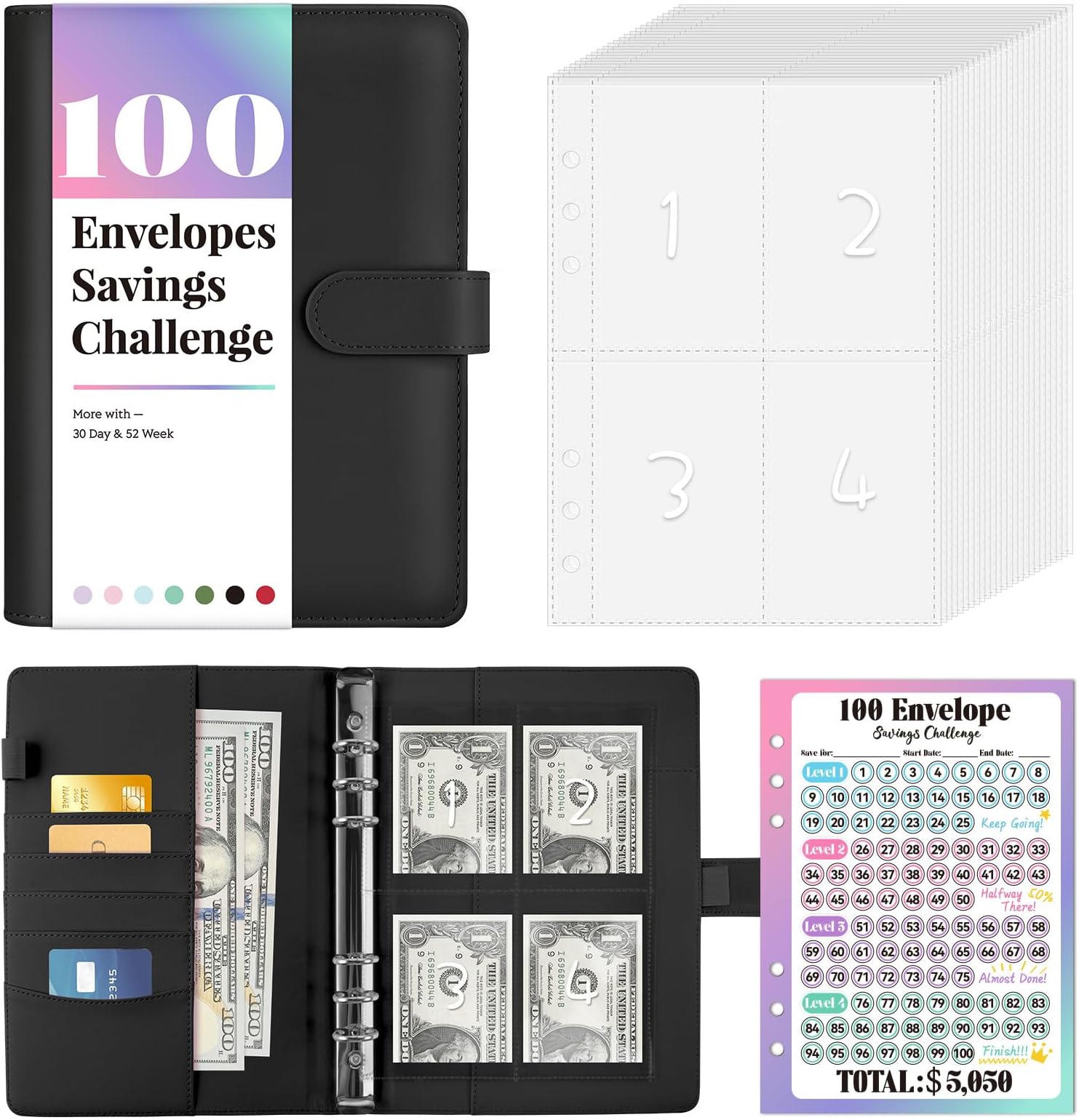 Amazon.com : 100 Envelope Challenge Binder with Lock - A5 Money Saving ...
