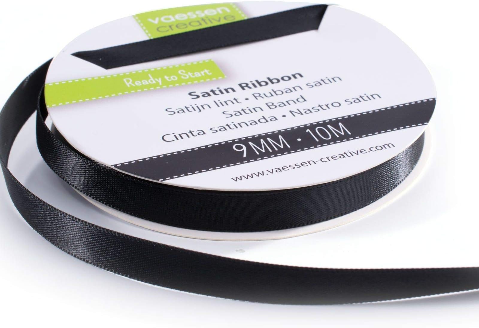 Vaessen Creative Satin Ribbon, Black, 9mm x 10m, Elegant Shine for Card ...