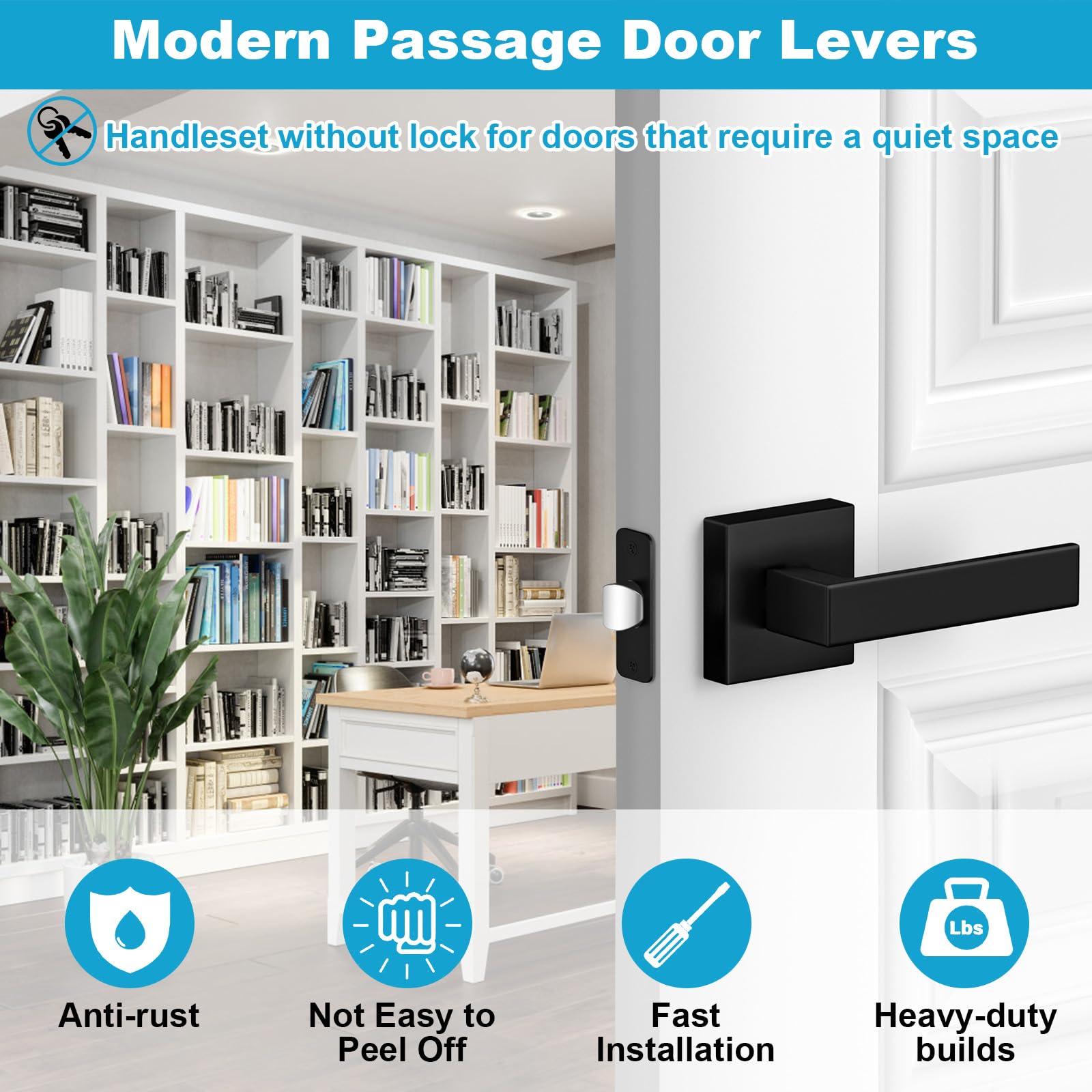 Snapklik.com : Estmoon 6 Pack Door Handles Matte Black - Passage Door ...