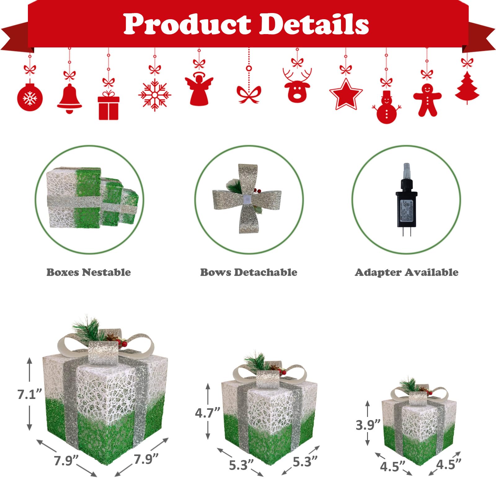 Snapklik.com : Lighted Gift Boxes Set Of 3, Green White St Patricks Day ...
