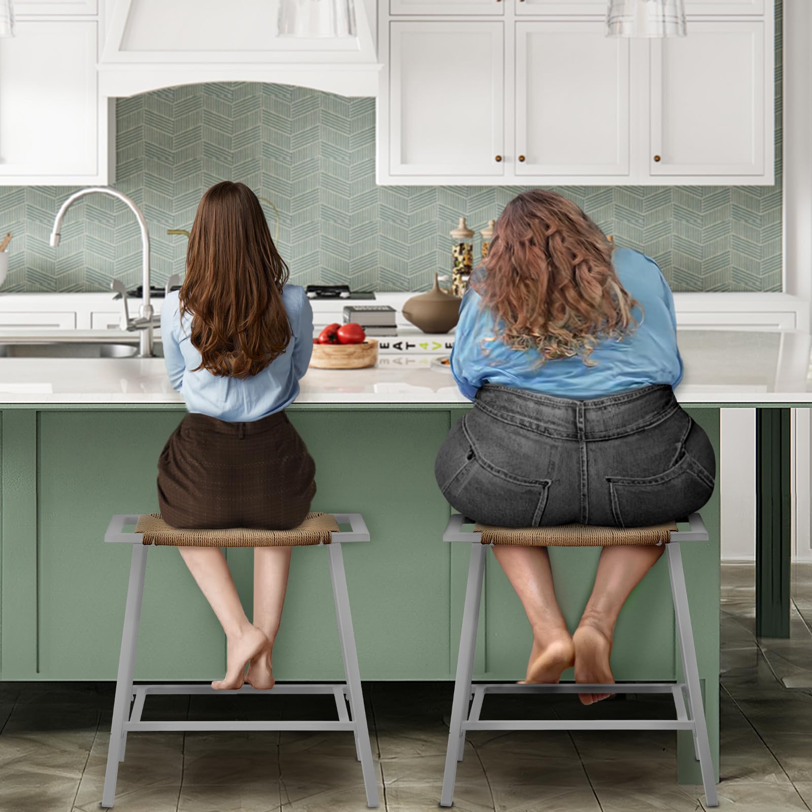 OUllUO Counter Height Bar Stools,Wicker Bar Stools Set of 2, Backless ...