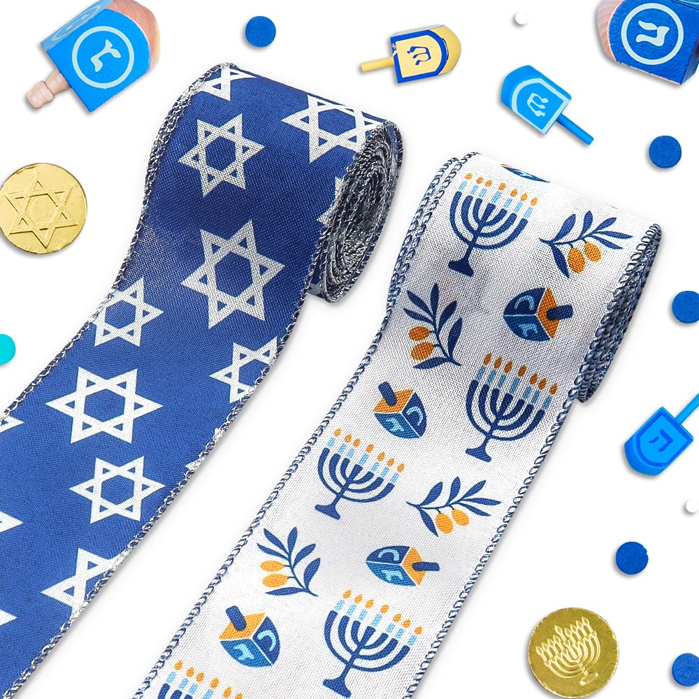 Amazon.com: ABTOLS 2 Roll 10 Yards Hanukkah Ribbons, 2.5" Star of David ...