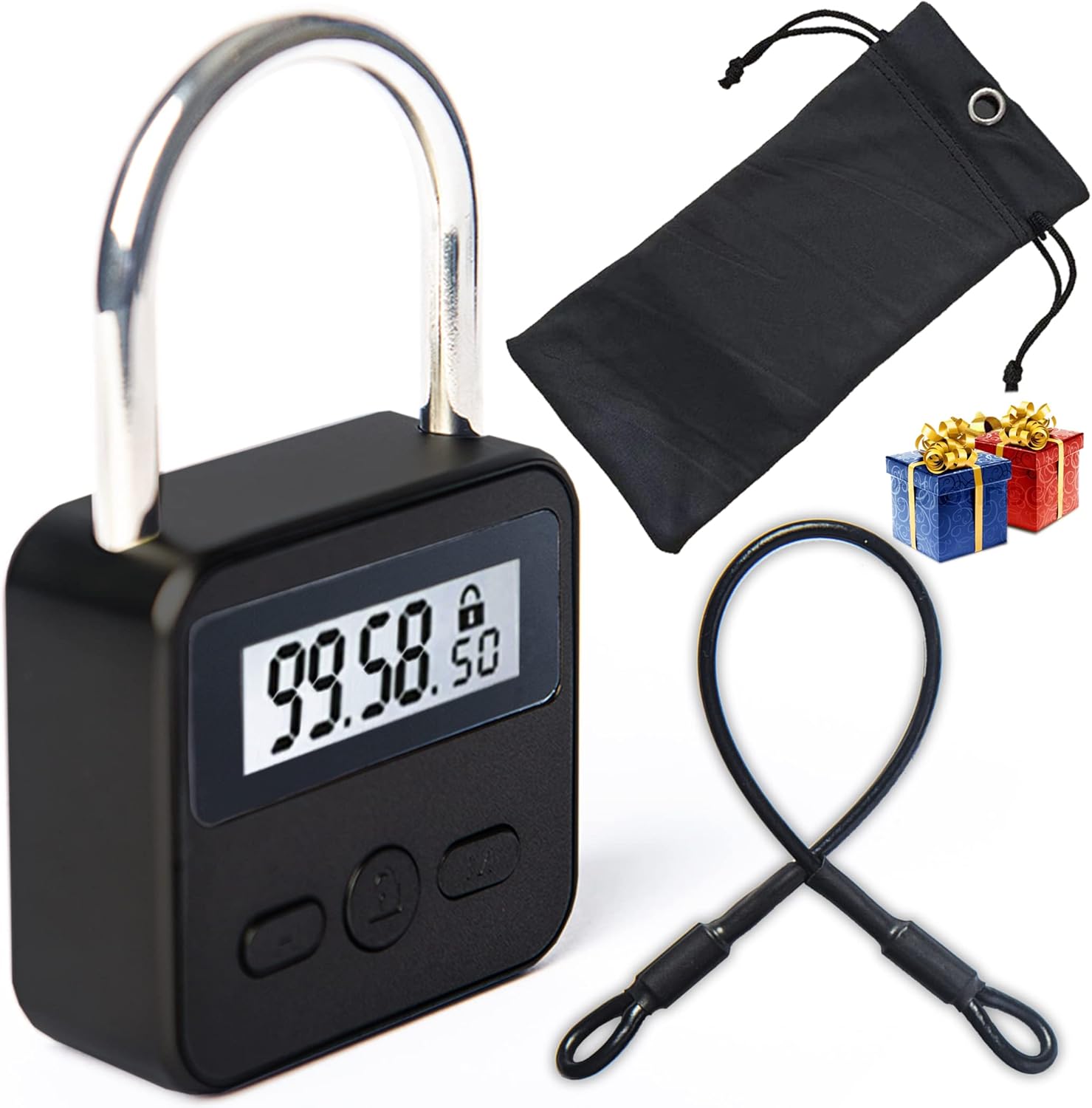 Metal Time Lock - Timer Padlock with 10" Steel Cable & Dual Use Carry ...