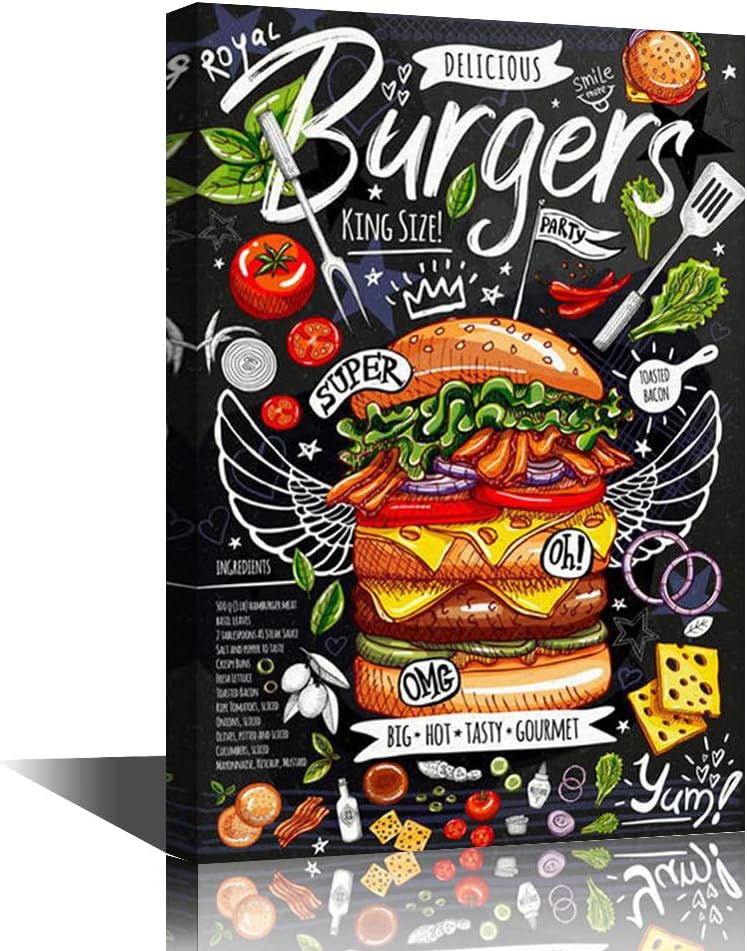Amazon.com: TUMOVO Kitchen Wall Art 1 Panel Home Wall Decor Burgers ...